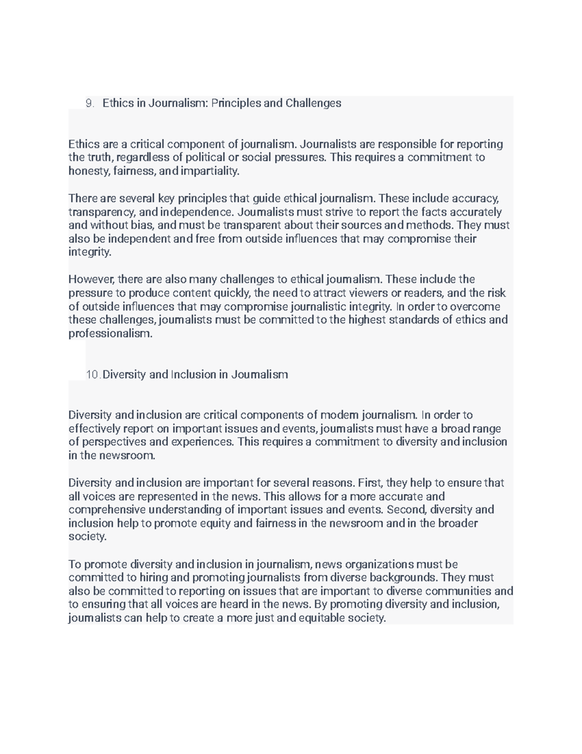 Journalism Honors Seminar 9-10 - Ethics in Journalism: Principles and ...