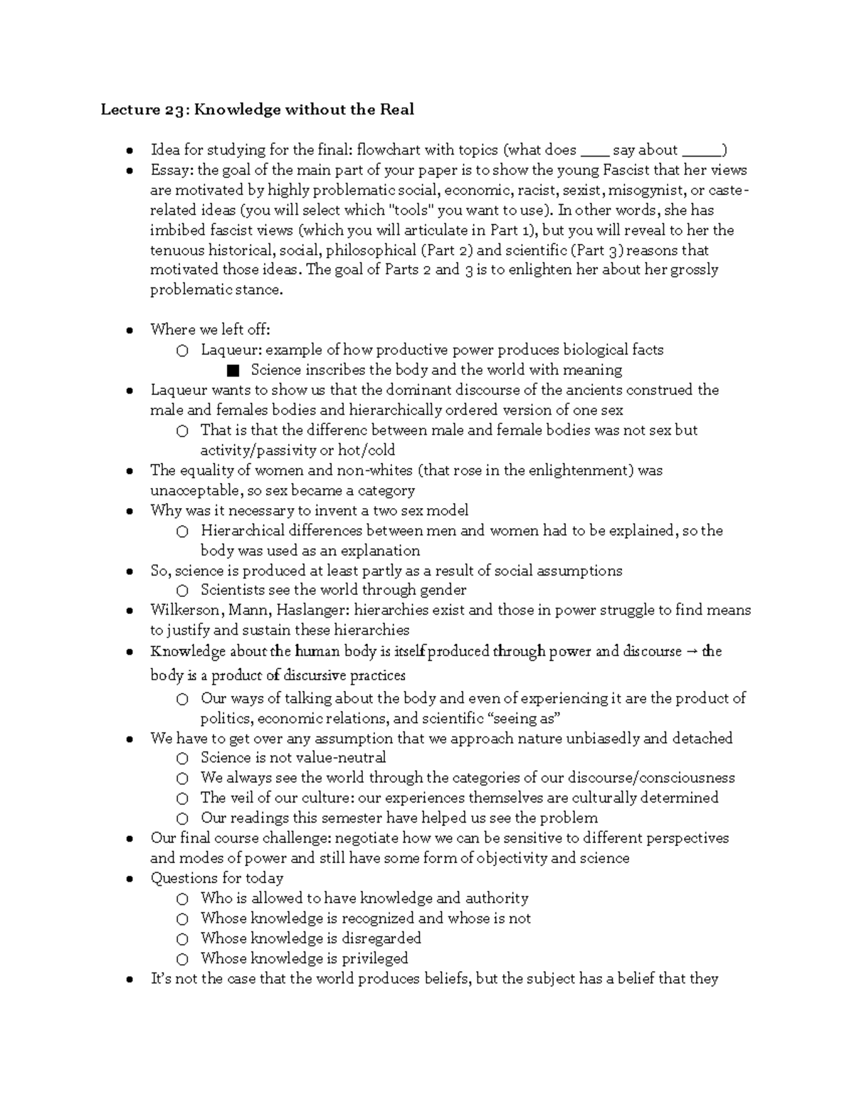 Lecture 23 & 24 Knowledge without the Real - Lecture 23: Knowledge ...
