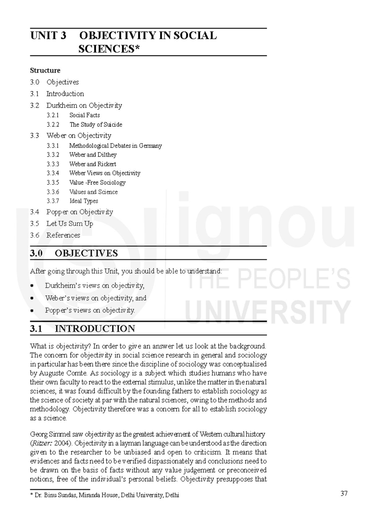 Unit 3 37 Theory And Research Unit 3 Objectivity In Social Sciences Structure 3 Objectives 3