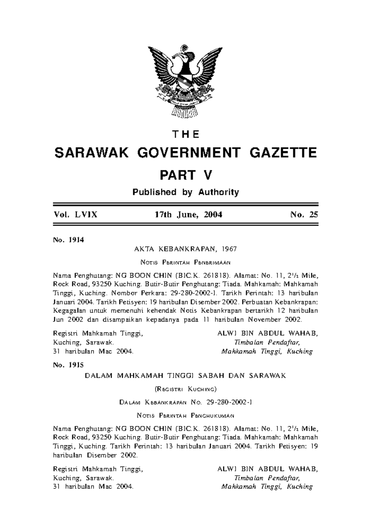 SWKgn 025y2004 - warta - 17th June, 2004] 1433 THE SARAWAK GOVERNMENT ...