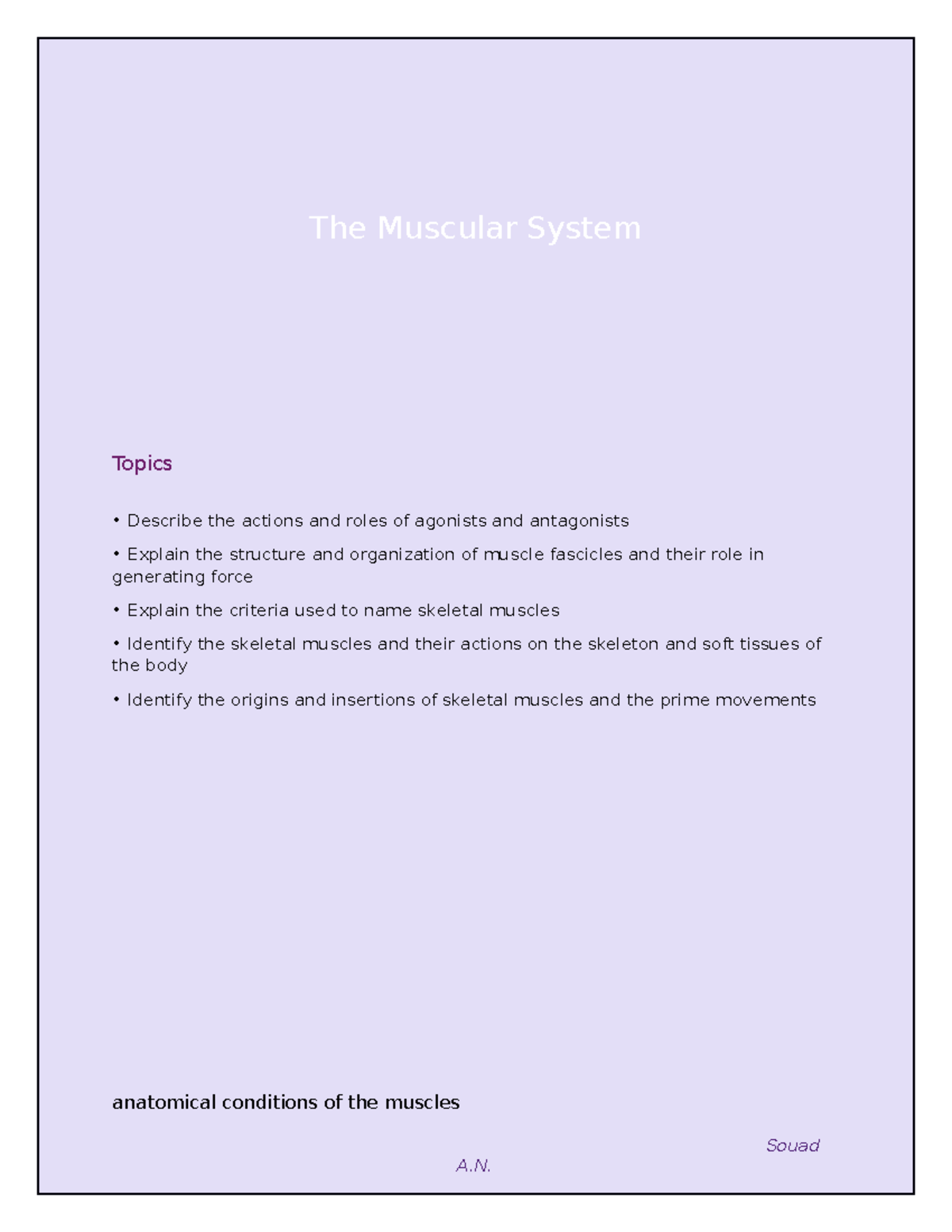 Human Anatomy & Physiology HS 2211 Notes Chapter 11 - The Muscular ...