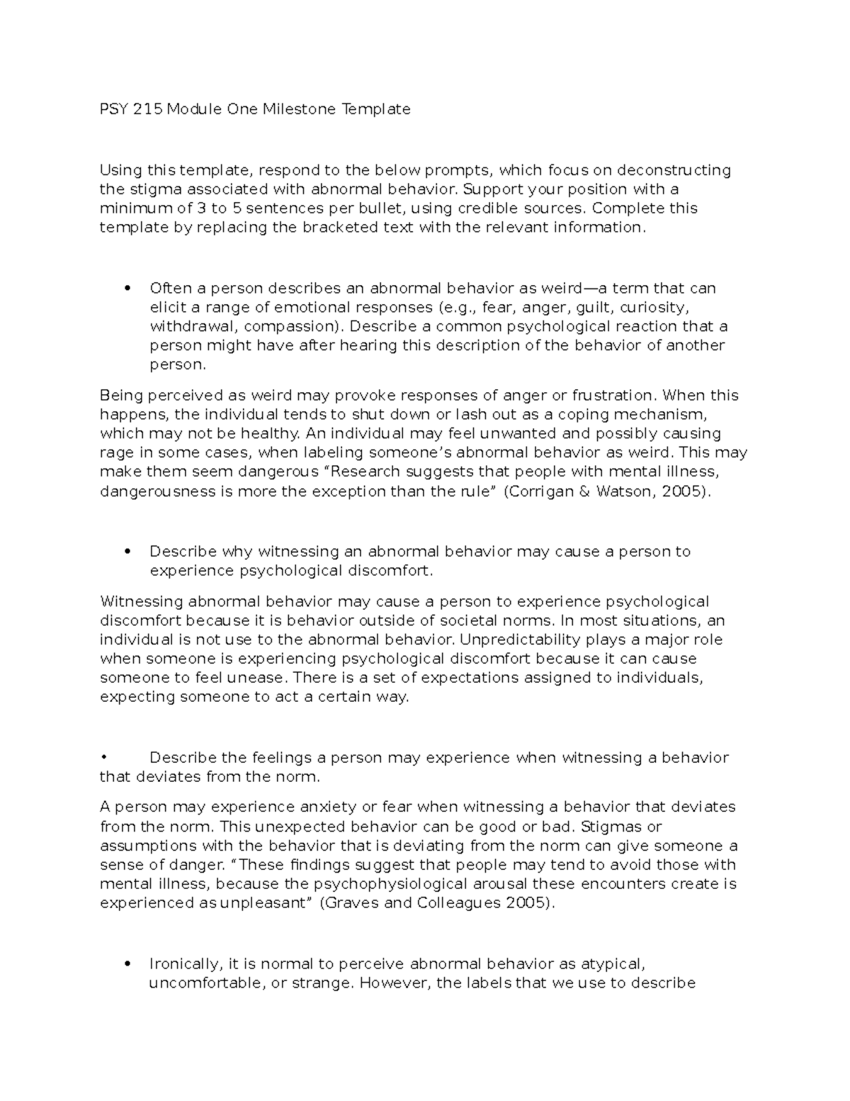 1-2 abnormal pdychology - PSY 215 Module One Milestone Template Using ...