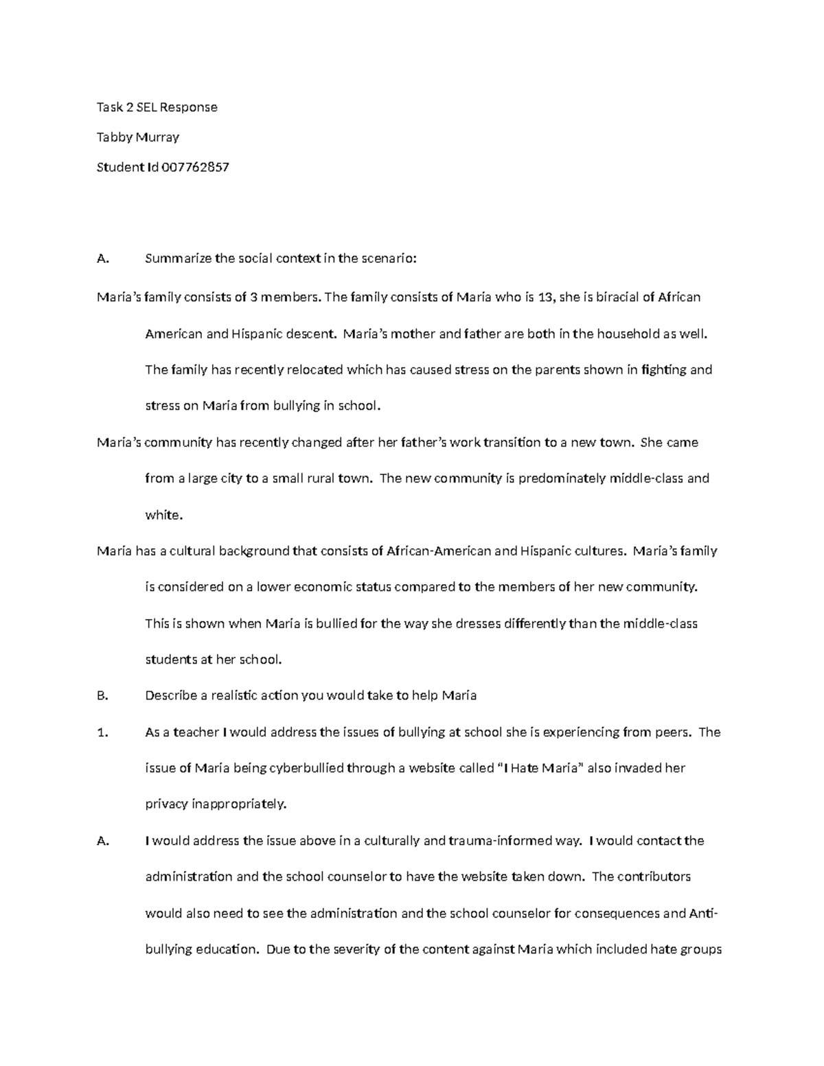Task 2 DFM3 TASK 2: SEL RESPONSE - Task 2 SEL Response Tabby Murray ... Task 2 DFM3 TASK 2: SEL RESPONSE - Task 2 SEL Response Tabby Murray ...