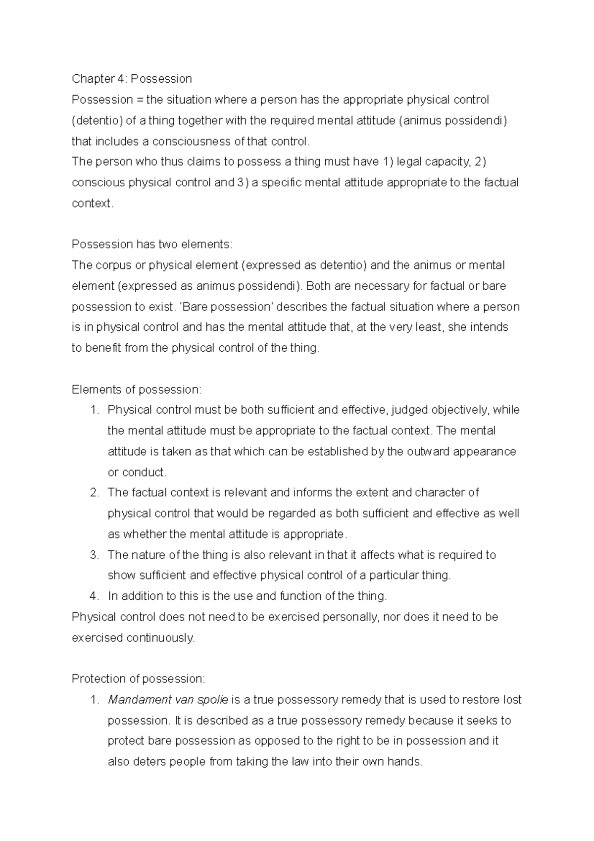 Possession - chapter 4 textbook summary - Chapter 4: Possession ...
