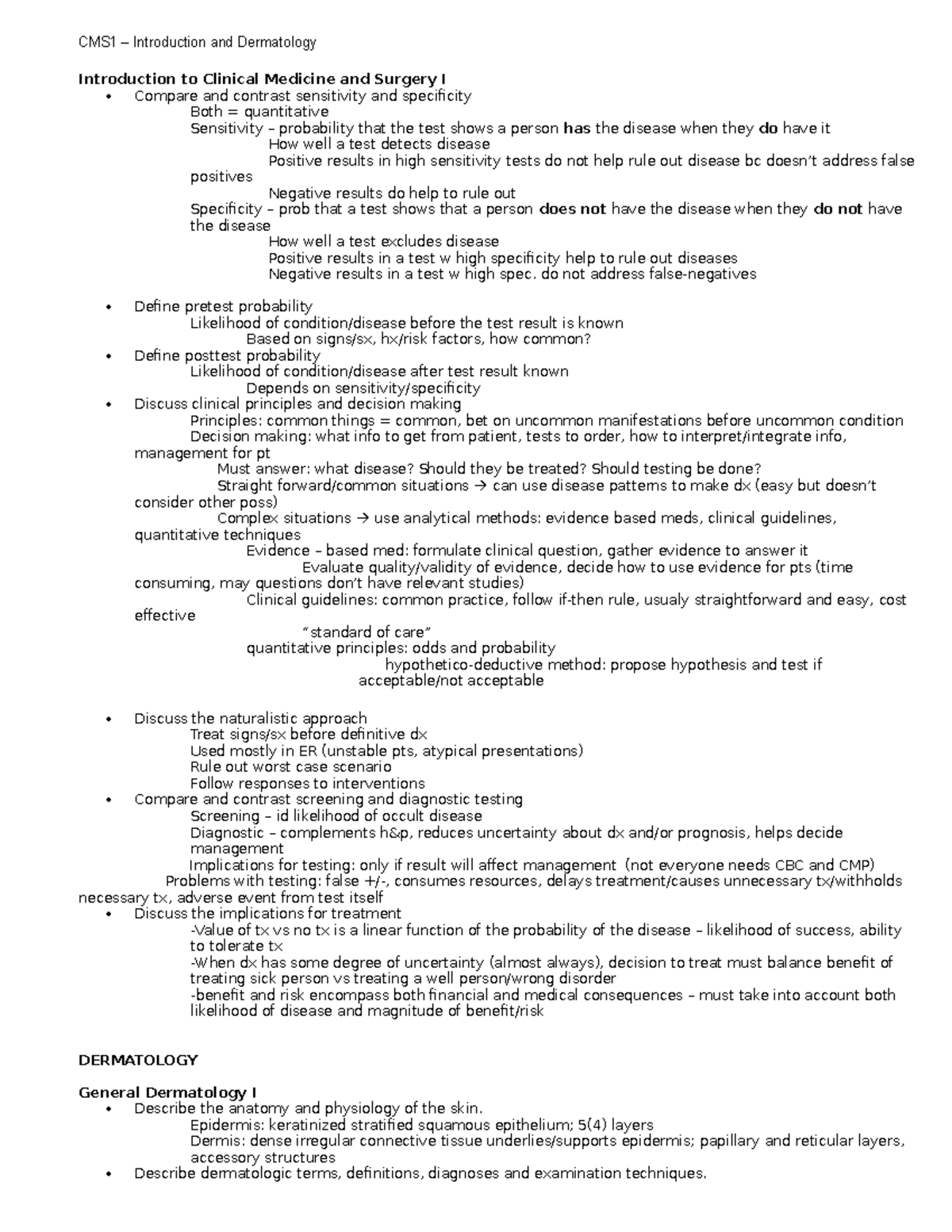 CMS1- intro and dermatology 1 - CMS1 – Introduction and Dermatology ...