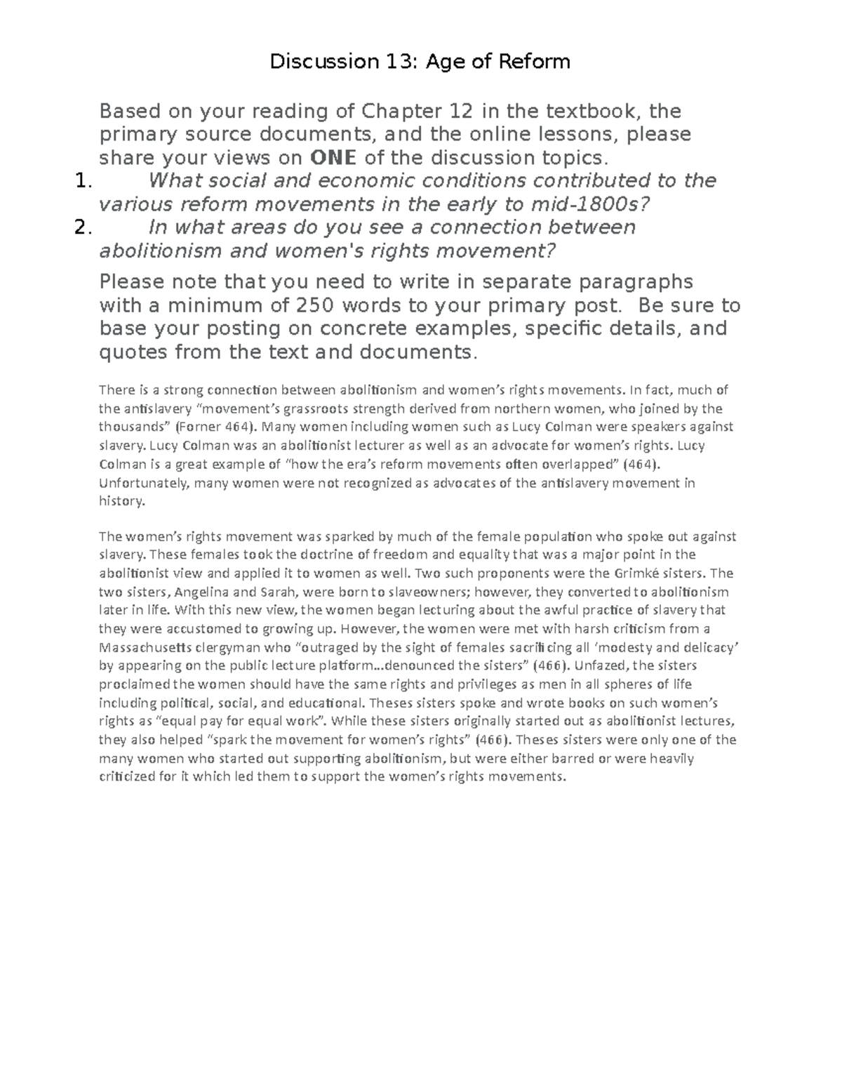 Discussion 13 Age of Reform - Discussion 13: Age of Reform Based on ...