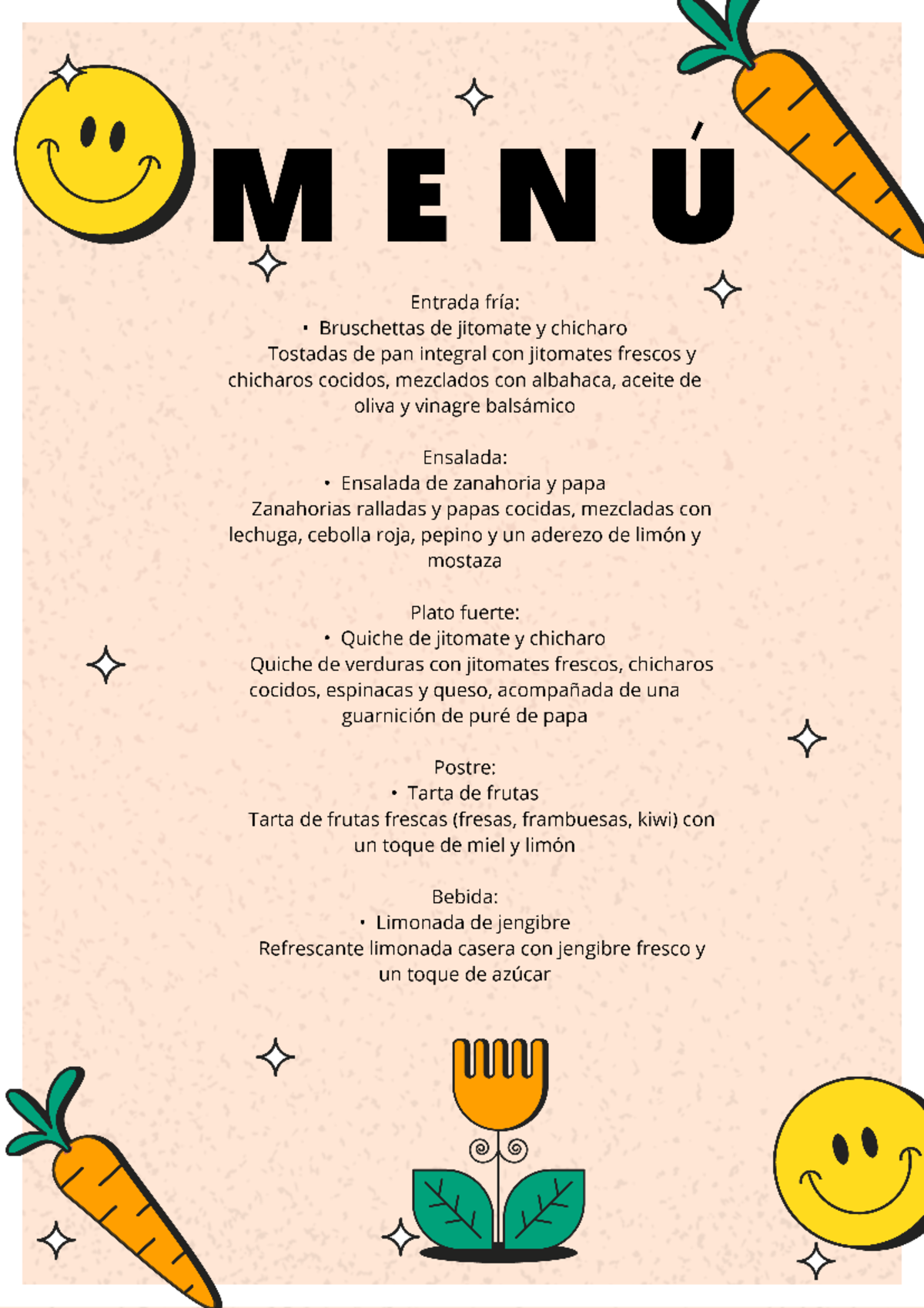 Portada menú de restaurante vegetariano retro ilustrado colorido - M E ...