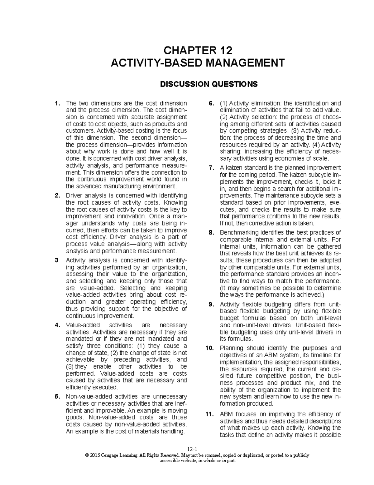 Ch8 HM - Solman. ABM - CHAPTER 12 ACTIVITY-BASED MANAGEMENT DISCUSSION QUESTIONS The two ...