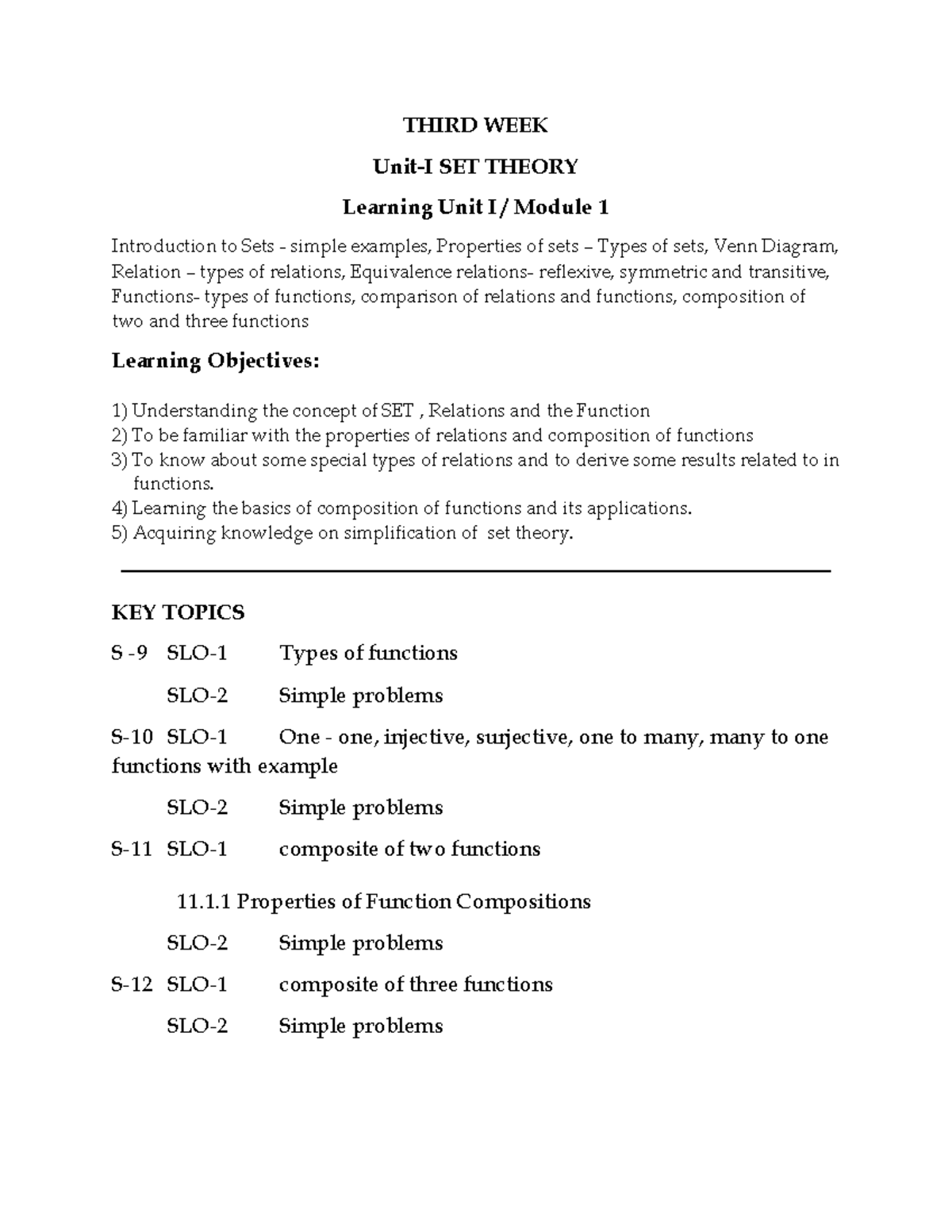 Unit-1 Set Theory T Week -3 - THIRD WEEK Unit-I SET THEORY Learning ...