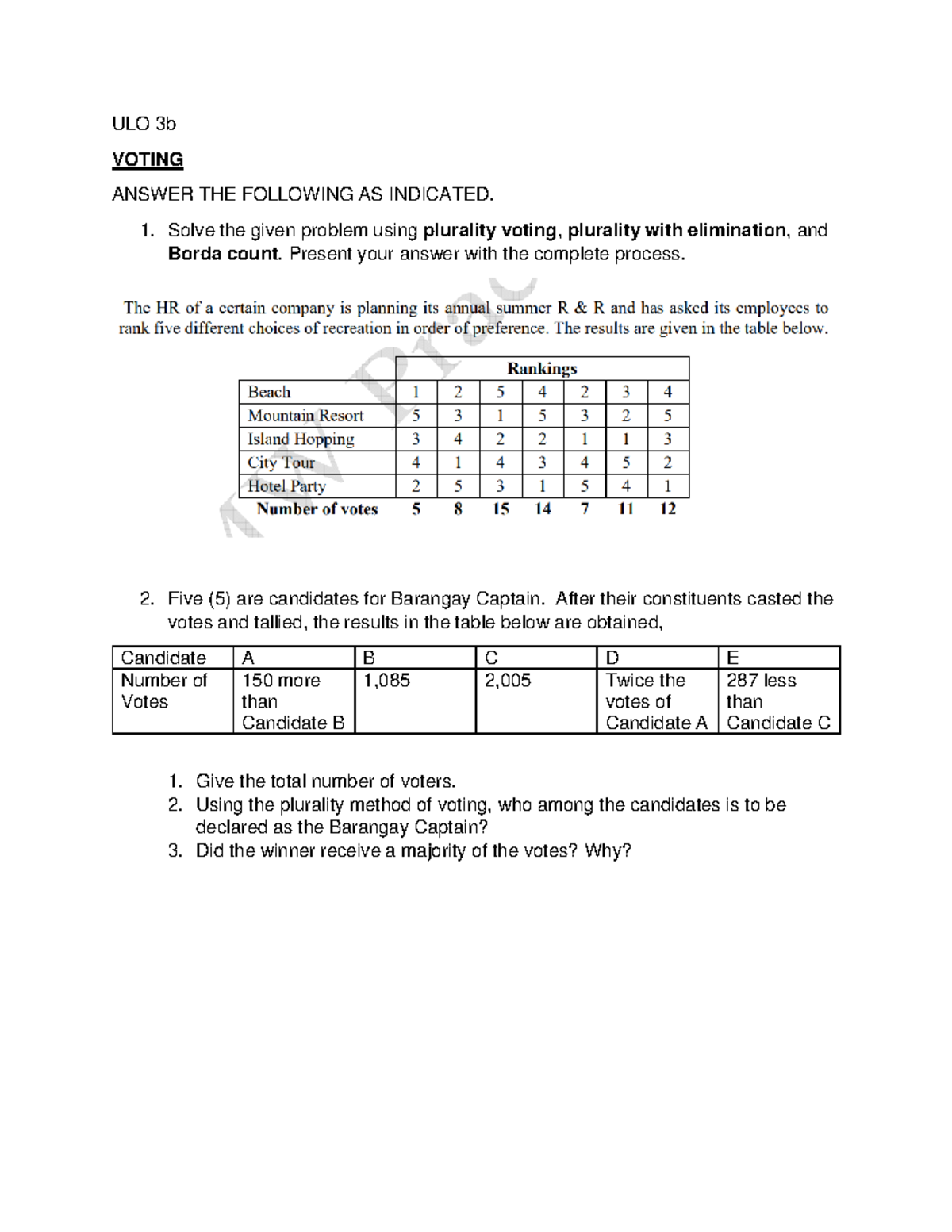 ULO 3b LET'S Analyze - Voting - ULO 3b VOTING ANSWER THE FOLLOWING AS ...