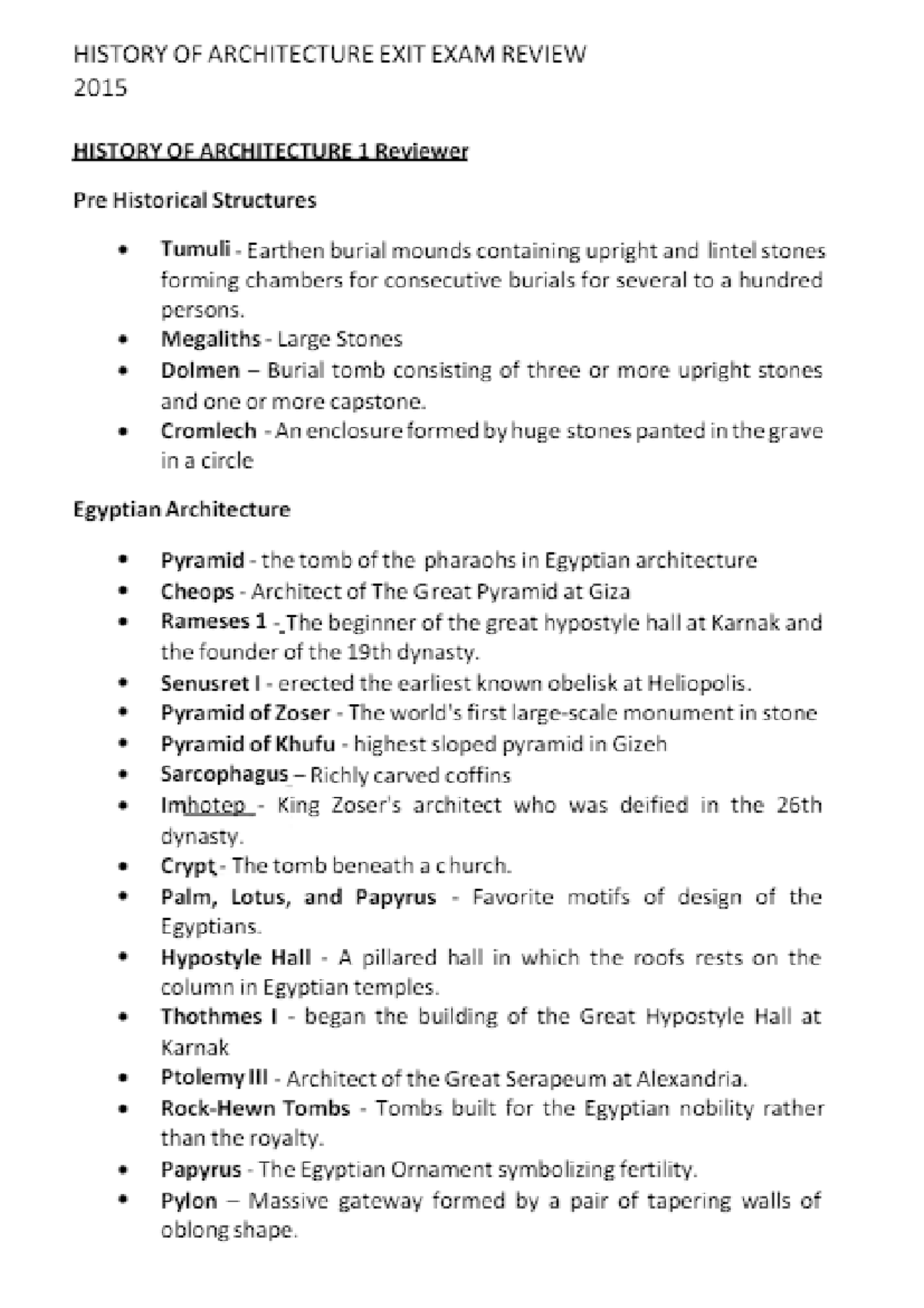 HOA Reviewer - Summary BS Architecture - Studocu