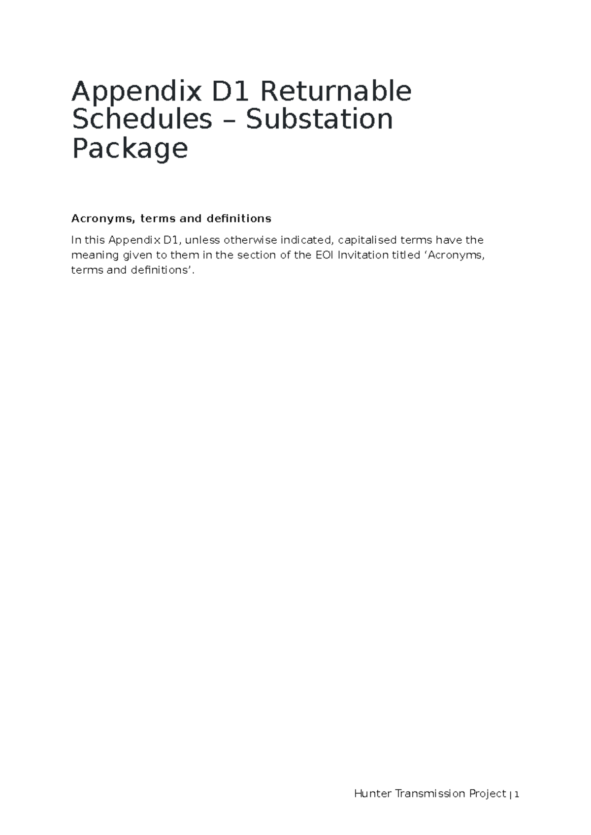 07.03.03 Appendix D1 Substation Package EOI Returnable Schedules - Appendix D1 Returnable ...