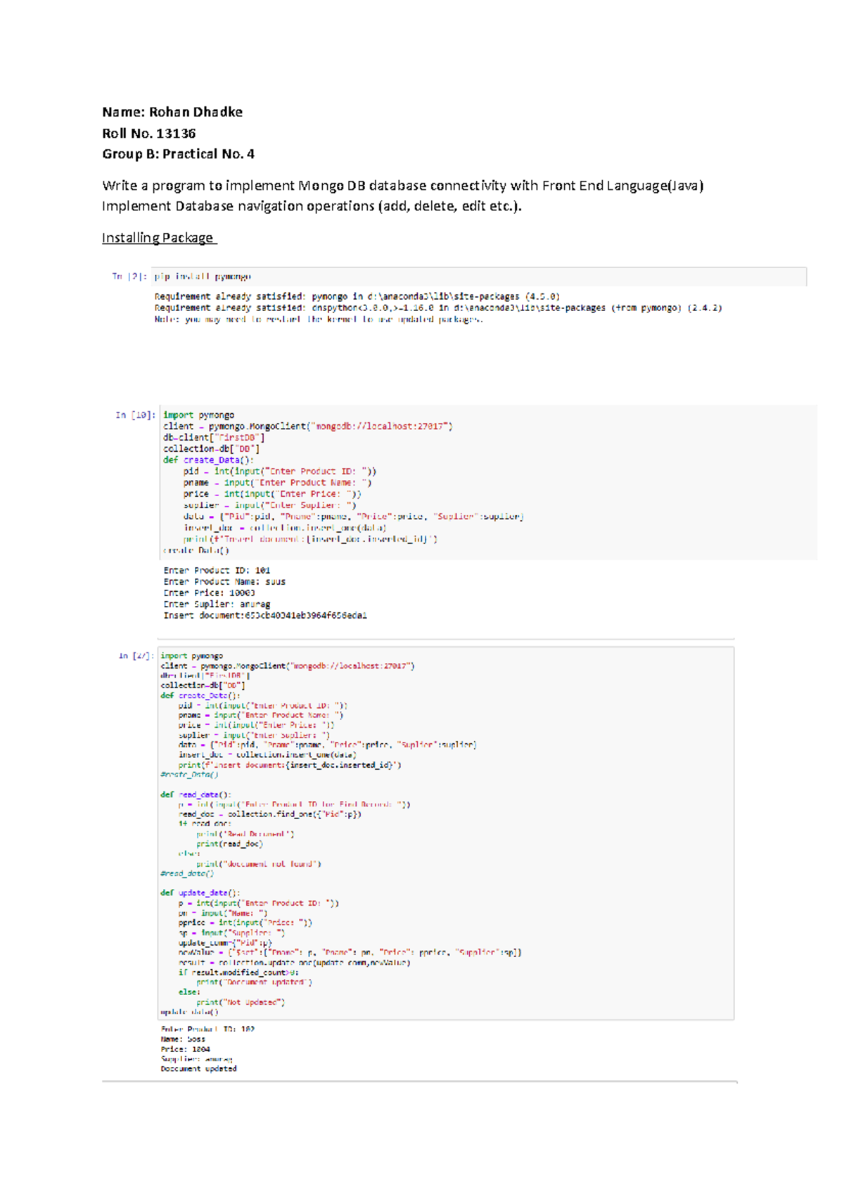 Practical 13 - .... - Name: Rohan Dhadke Roll No. 13136 Group B ...