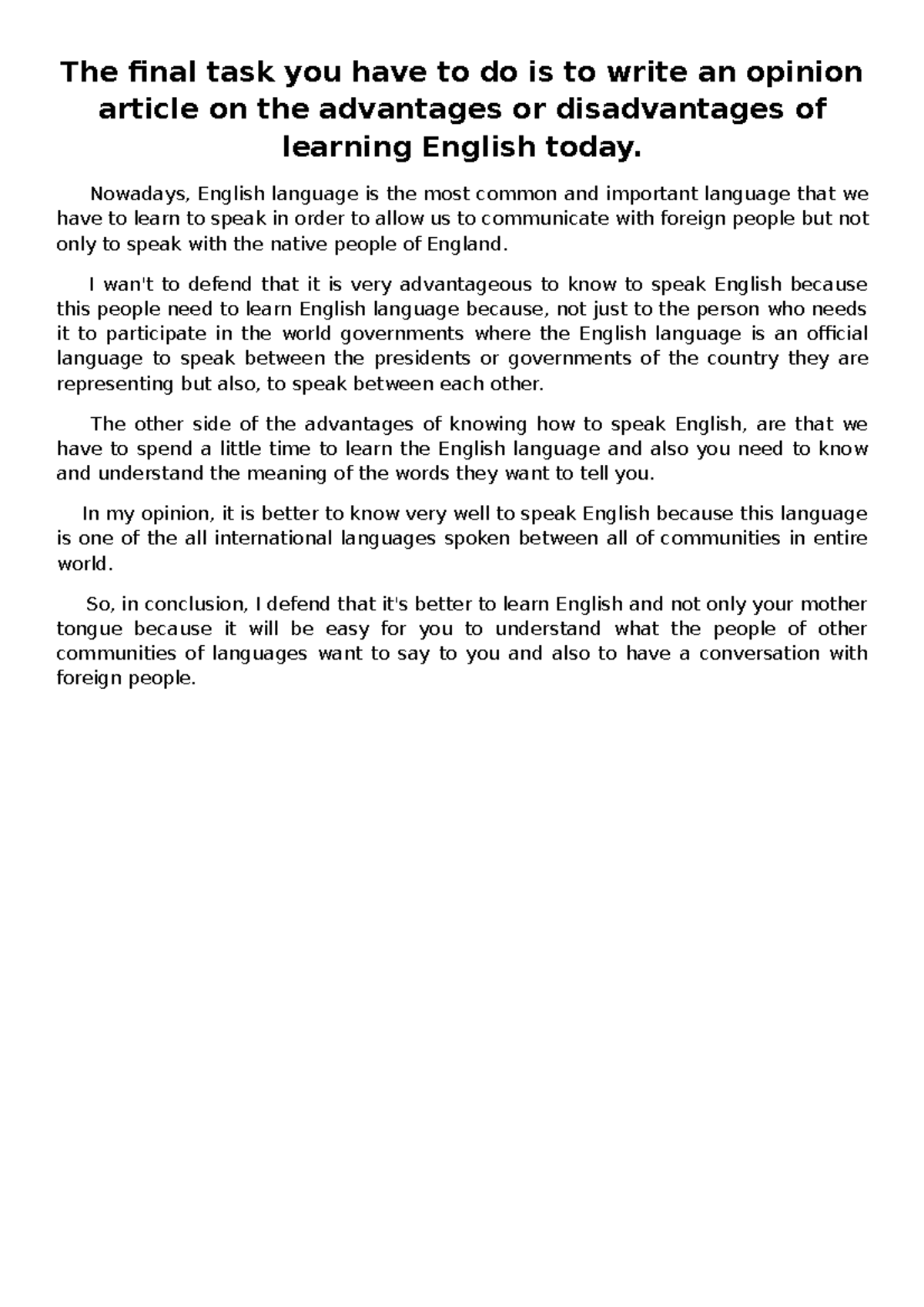 The English Language 001 - The final task you have to do is to write an ...