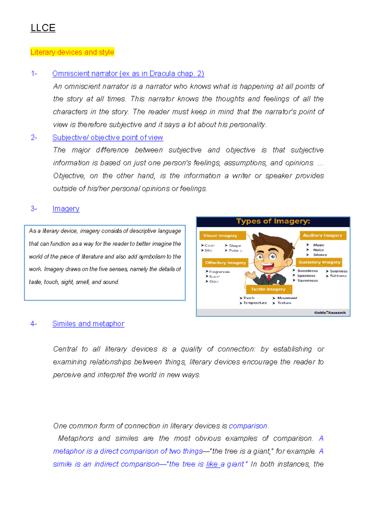 Commentary tools - LLCE Literary devices and style 1- Omniscient narrator (ex as in Dracula chap ...