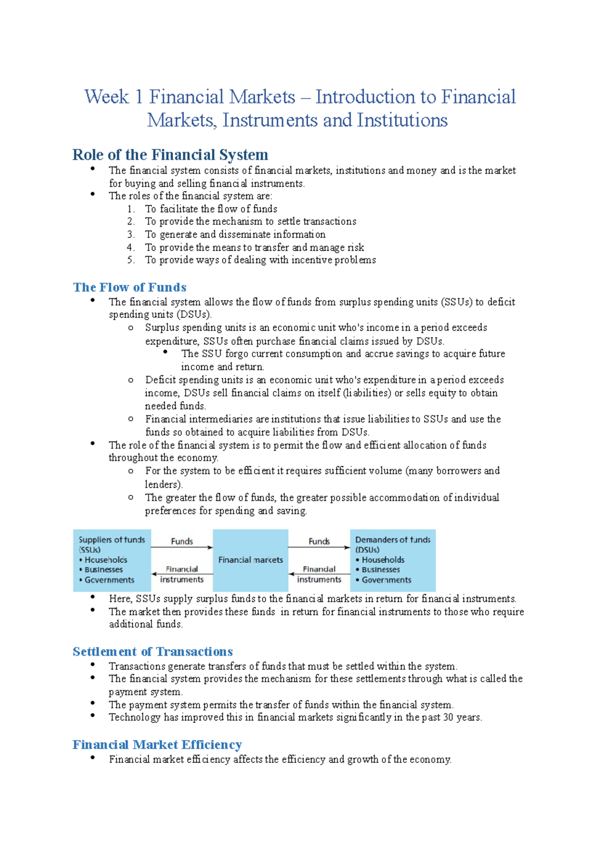 Week 1 Financial Markets - Week 1 Financial Markets – Introduction to Financial Markets ...