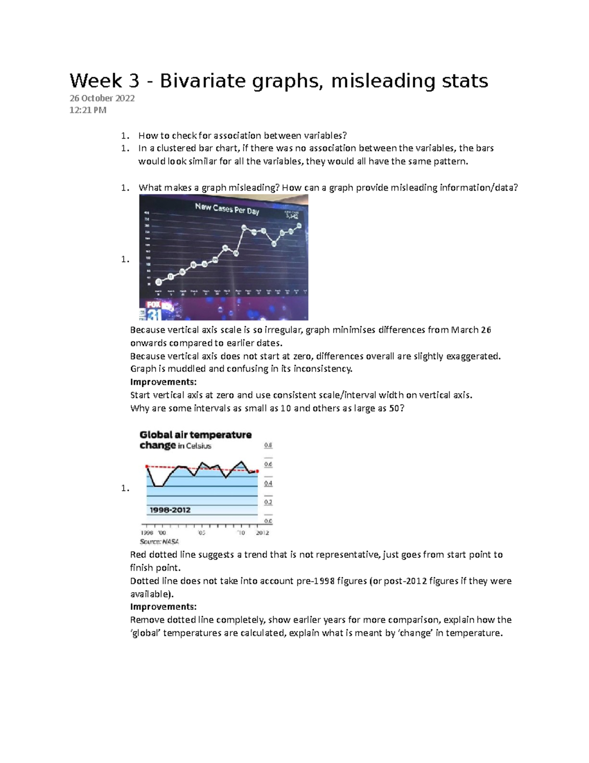 Week 3 - Bivariate graphs, misleading stats - What makes a graph ...