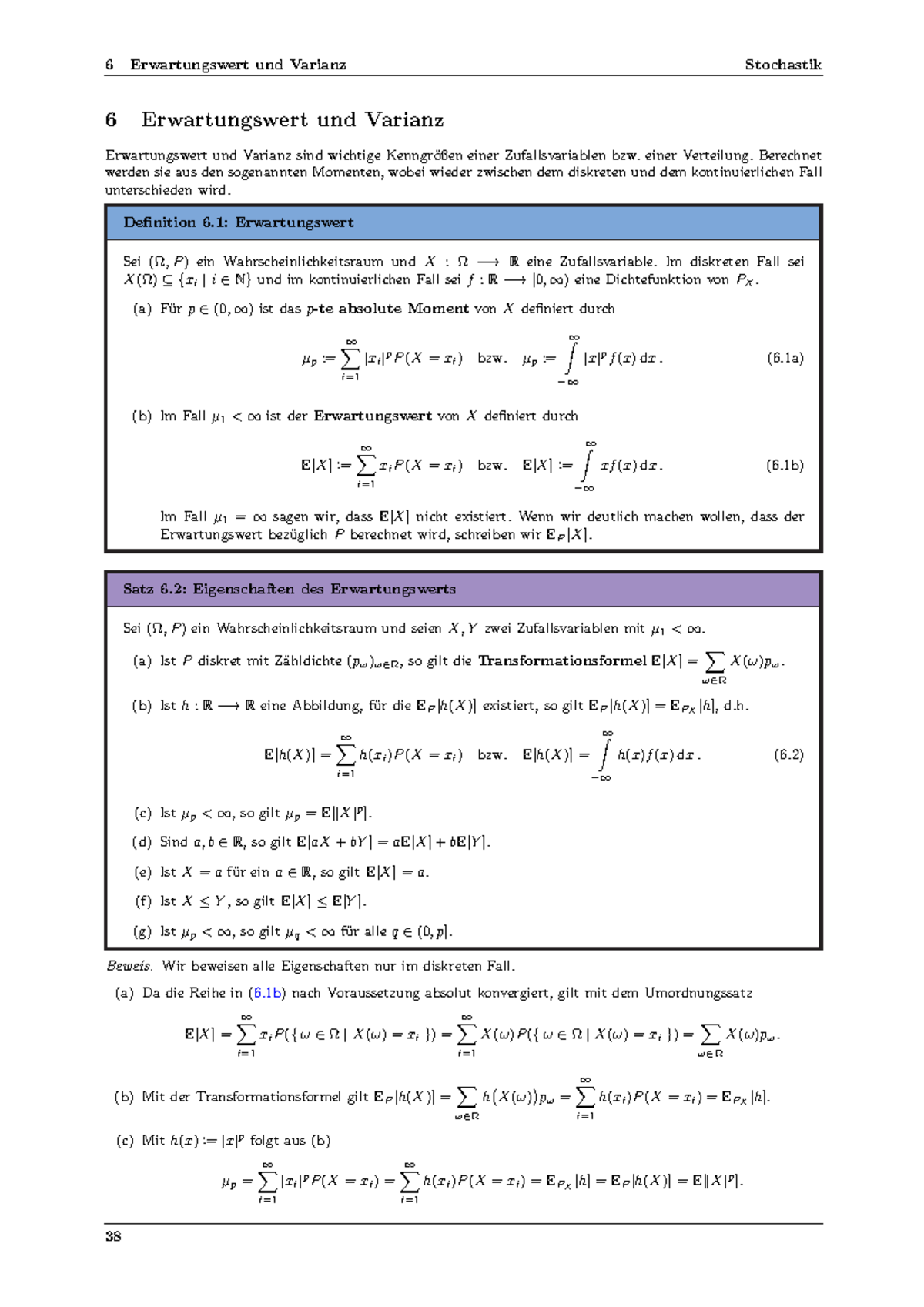 Stochastik Kapitel 6 - 6 Erwartungswert und Varianz Stochastik 6 ...