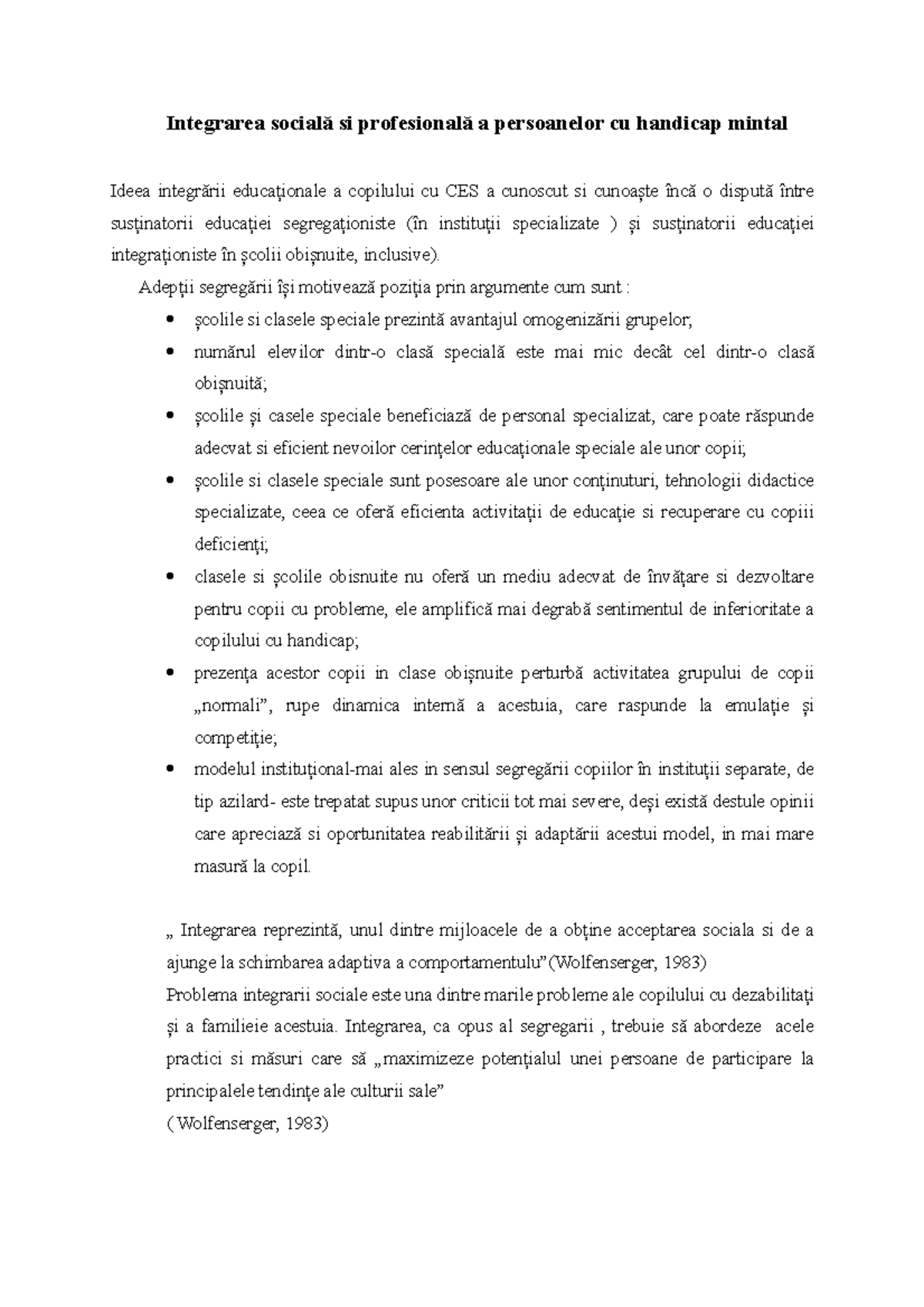 Integrarea socială si profesională a persoanelor cu handicap mintal ...