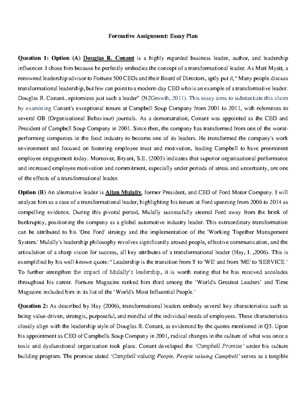 Formative Assignment Essay Plan - Formative Assignment: Essay Plan ...