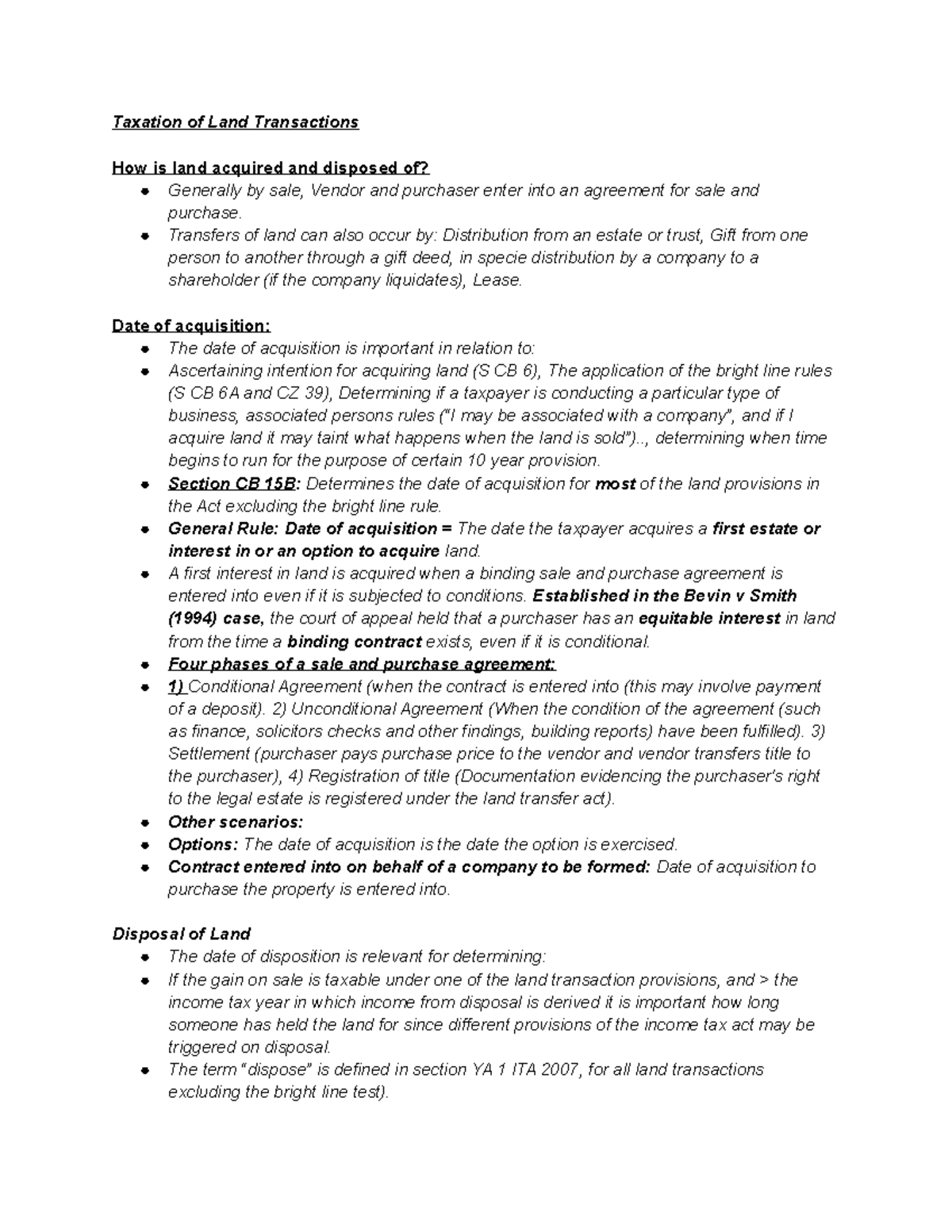 Accounting 359 Final - Taxation of Land Transactions How is land ...