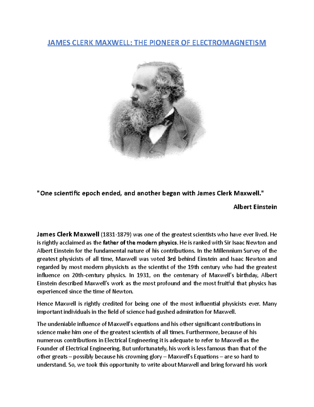 James Clerk Maxwell - " Albert Einstein James Clerk Maxwell (1831-1879 ...