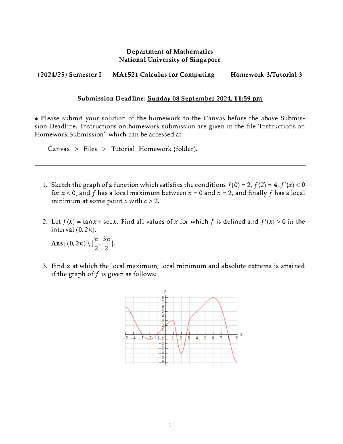 MA1521 Homework Tutorial 3 - Department of Mathematics National University of Singapore (2024/25 ...