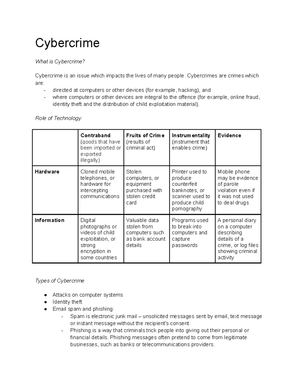 Cybercrime - Lecture notes 1-3 - Cybercrime What is Cybercrime ...