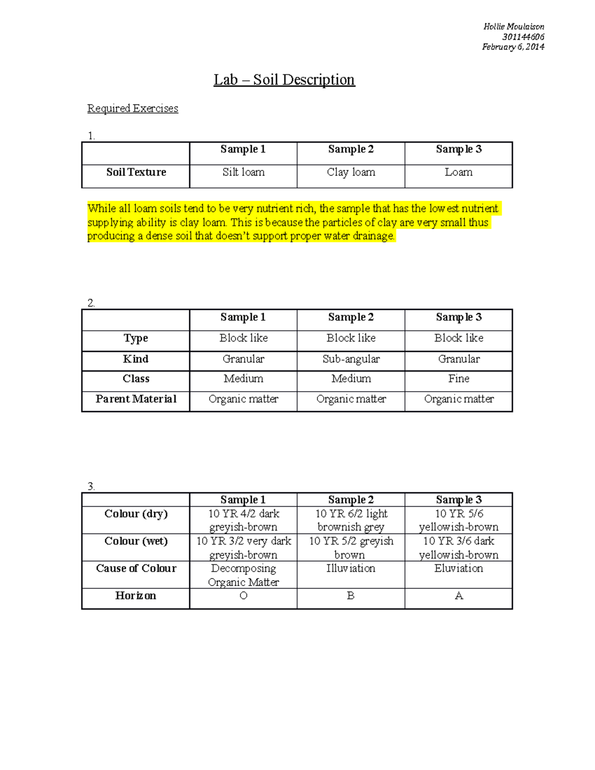 Seminar assignments - lab 3 - soil description - Lab – Soil Description ...