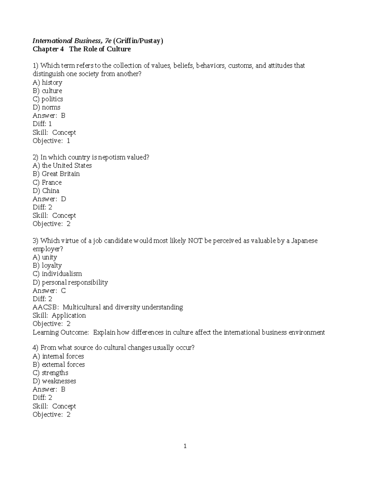 BUS 401 - Test Banks Chp - assessment - International Business, 7e ...