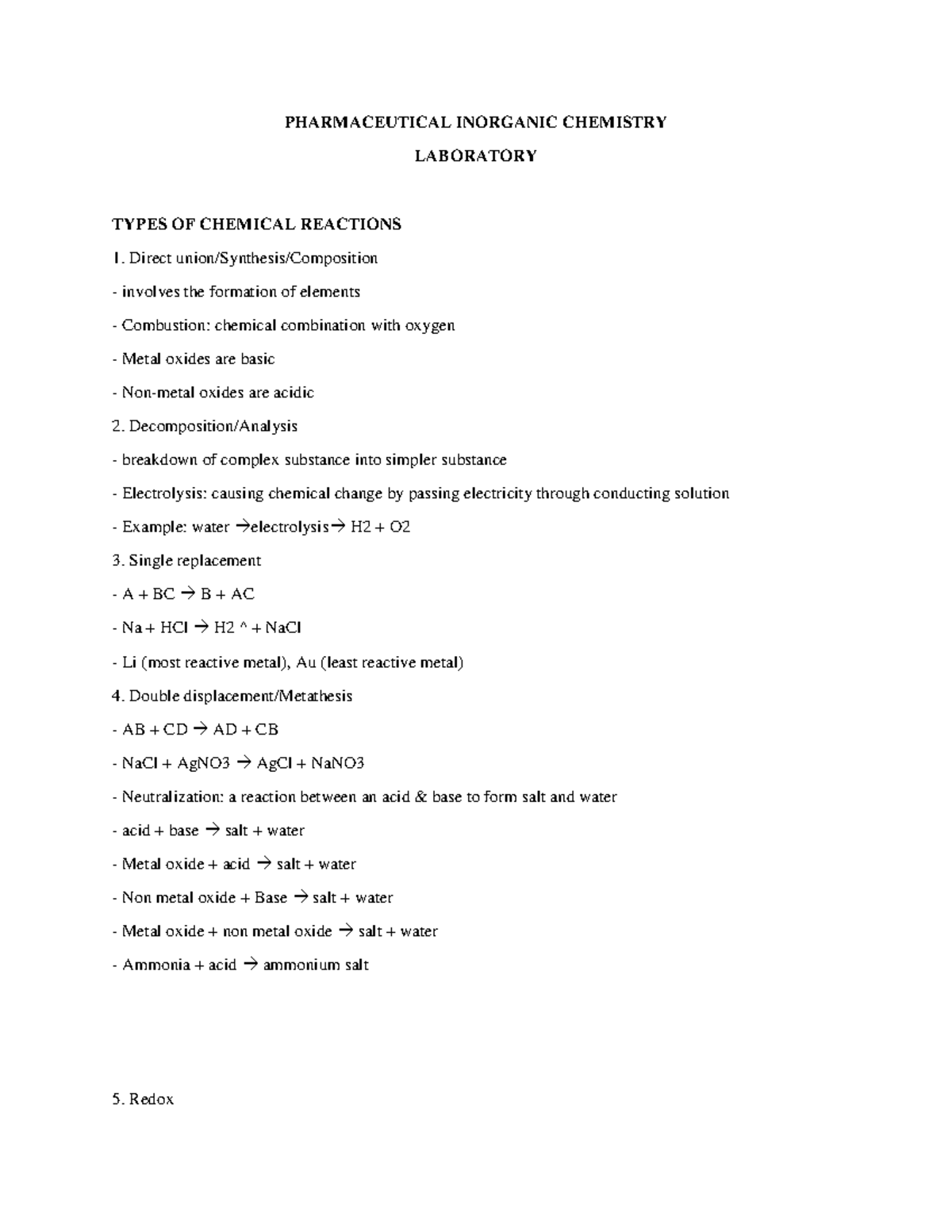Inorganic Chemistry Laboratory - PHARMACEUTICAL INORGANIC CHEMISTRY ...
