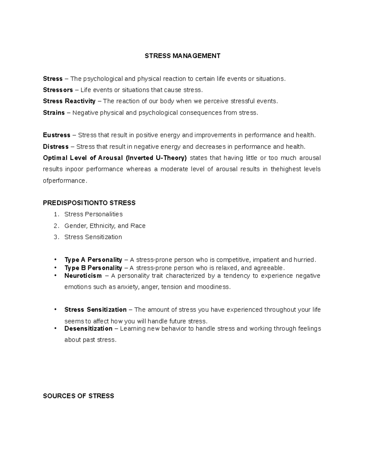 Psychology (Stress Management) - BS Psychology - Studocu