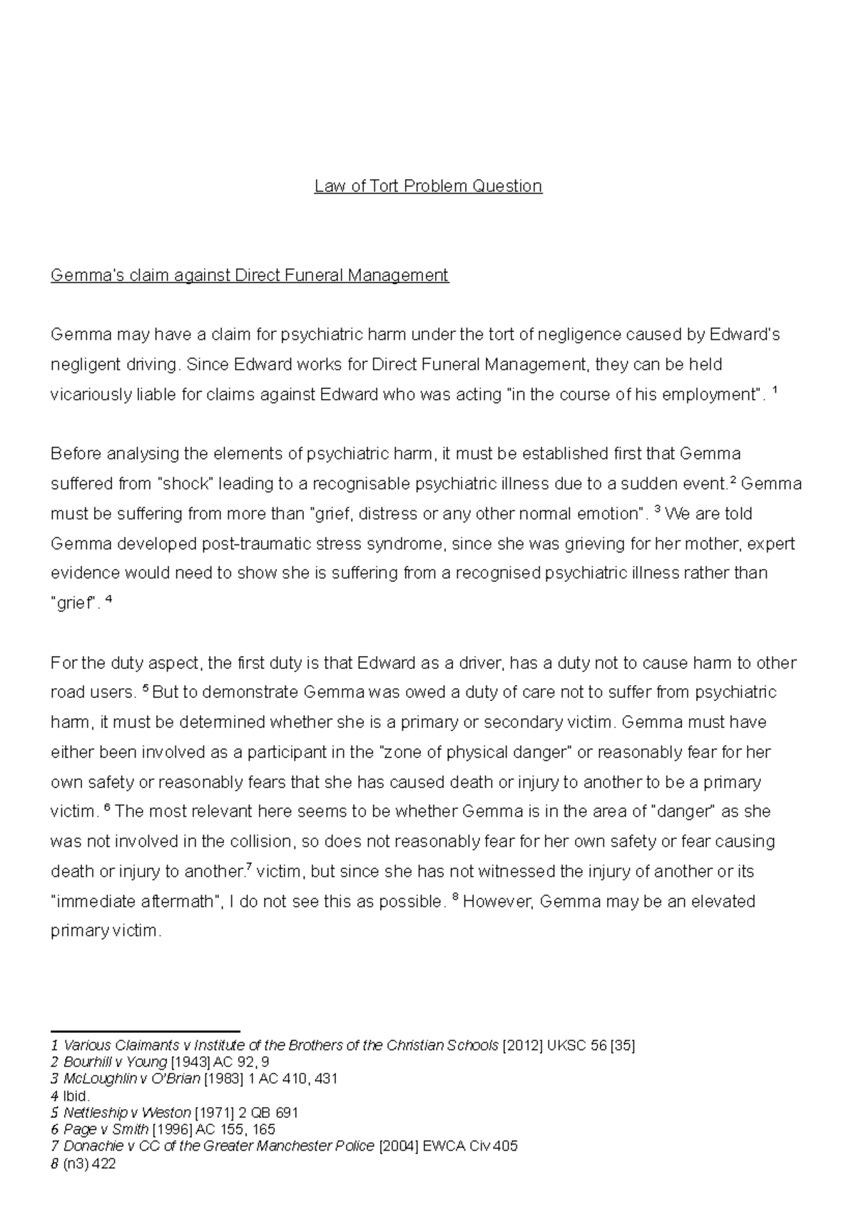 Law of Tort Problem Question - Law of Tort Problem Question Gemma’s ...