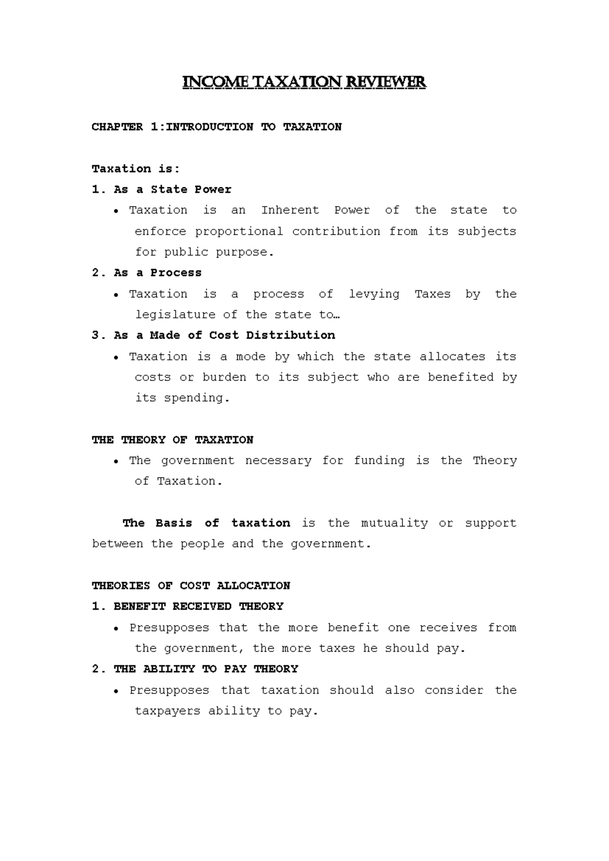 Income- Taxation- Reviewer - INCOME TAXATION REVIEWER CHAPTER 1 ...