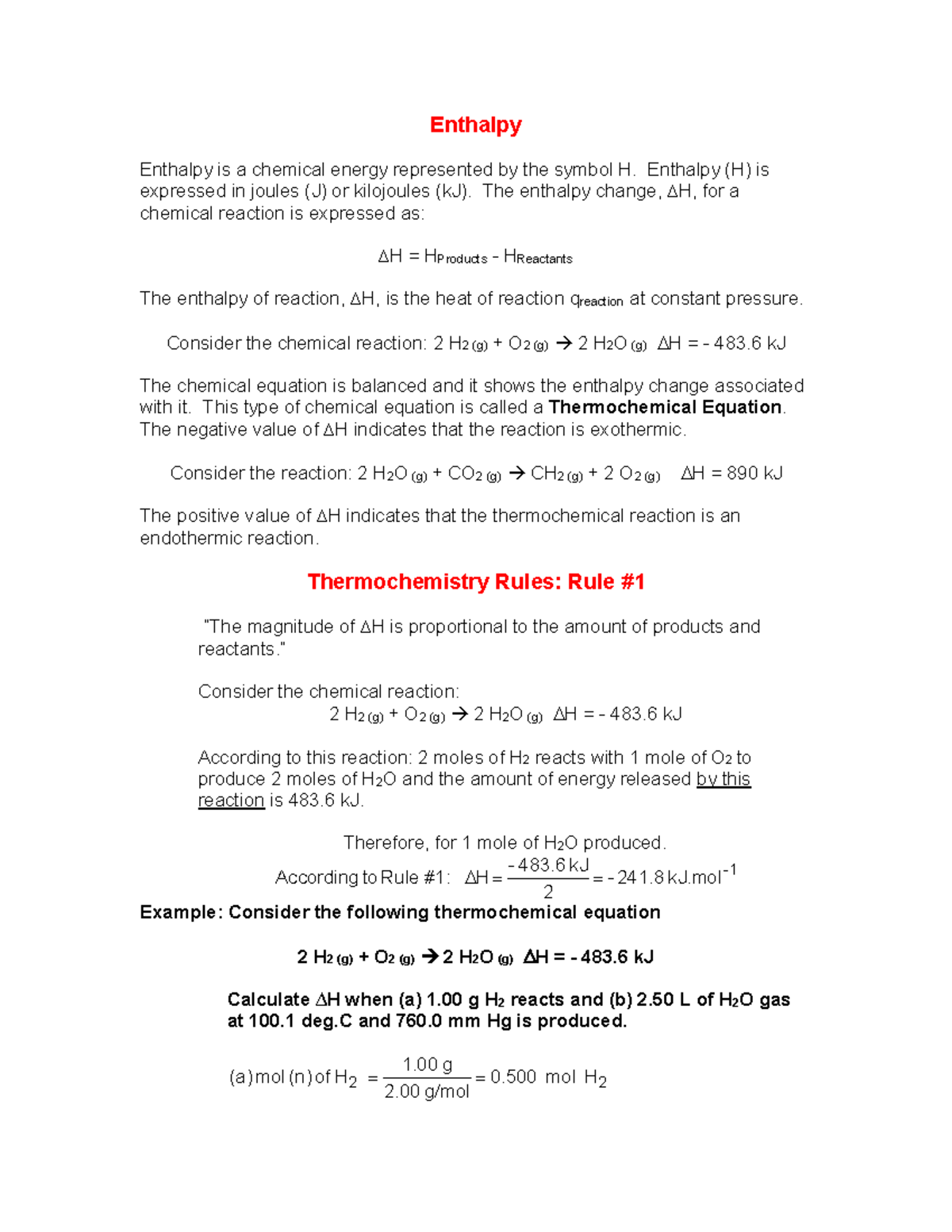 Enthalpy and Hesss law - Enthalpy Enthalpy is a chemical energy ...