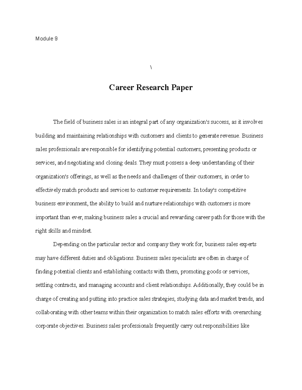 Career research - Module 9 \ Career Research Paper The field of ...
