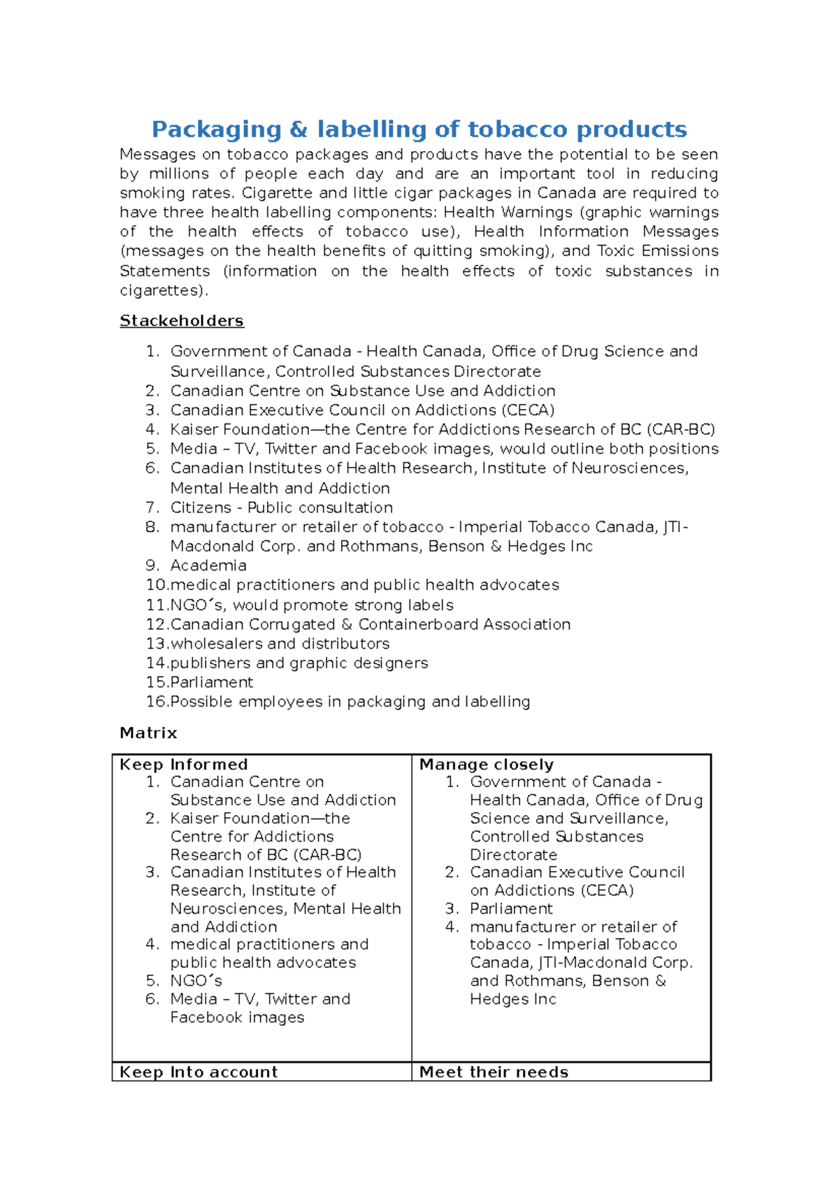 Tobacco Labelling Stakeholders - Packaging & labelling of tobacco ...