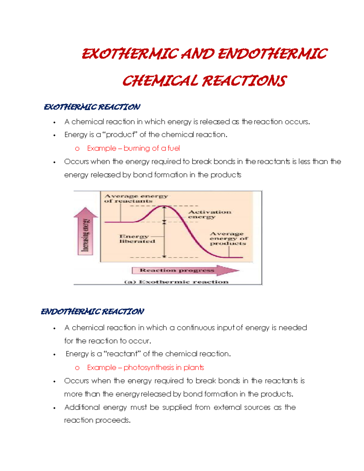 Exothermic AND Endothermic Chemical Reactions - EXOTHERMIC AND ...