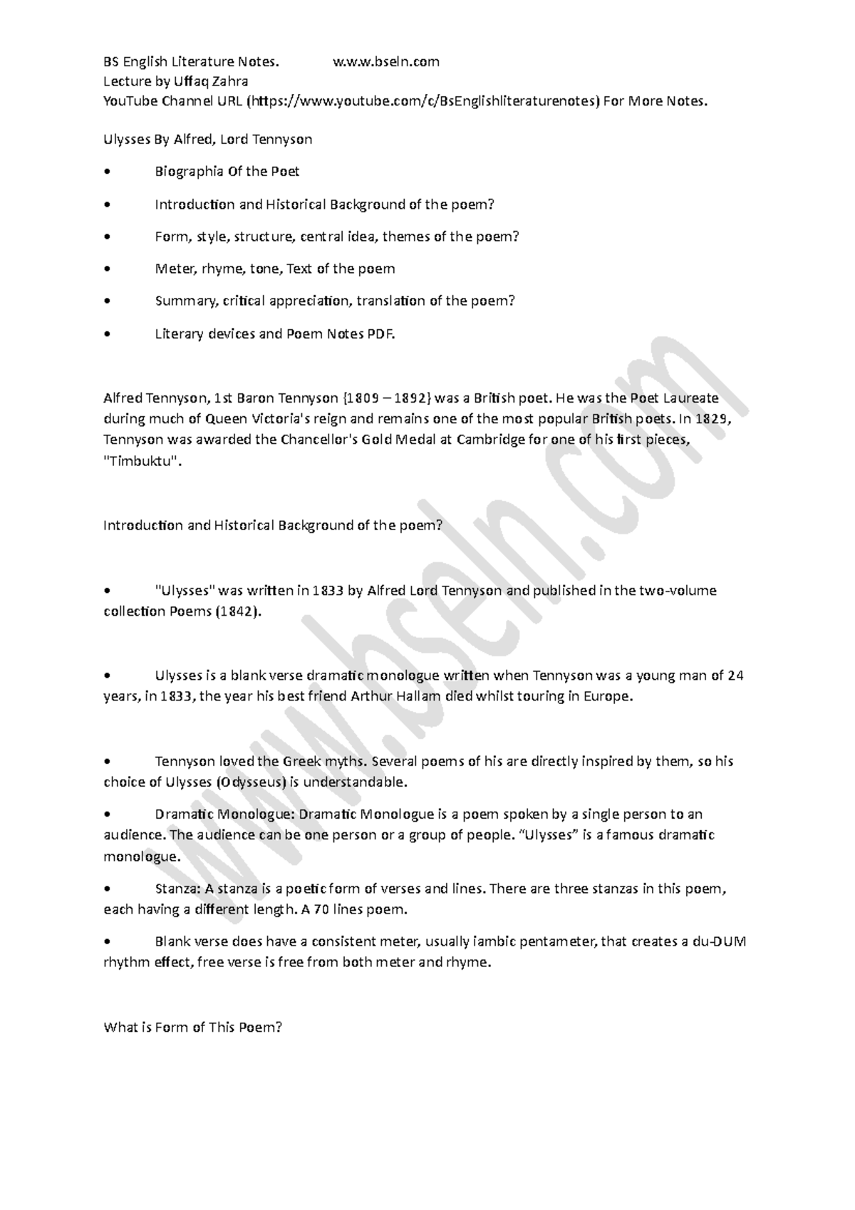 Ulysses by Alfred lord tennyson - YouTube Channel URL (youtube/c ...