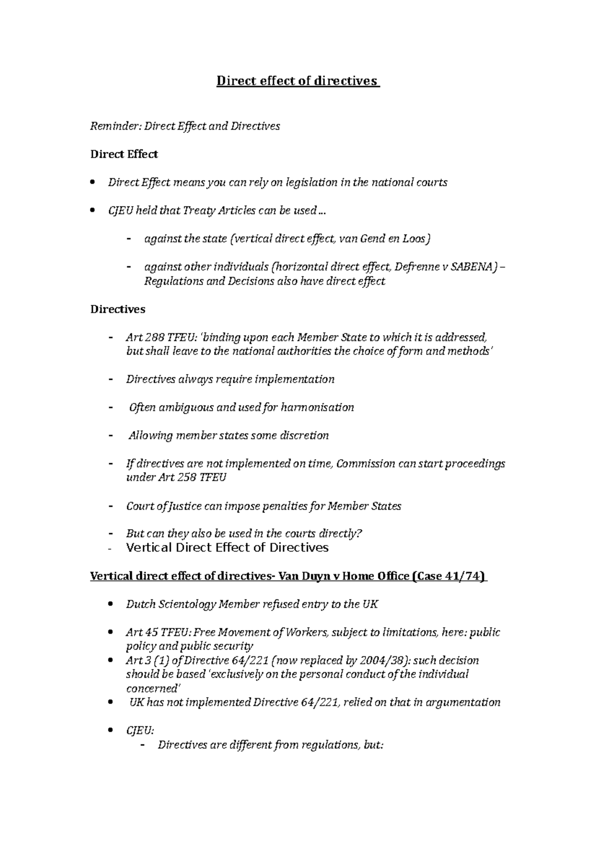 Direct effect of directives - Direct effect of directives Reminder ...