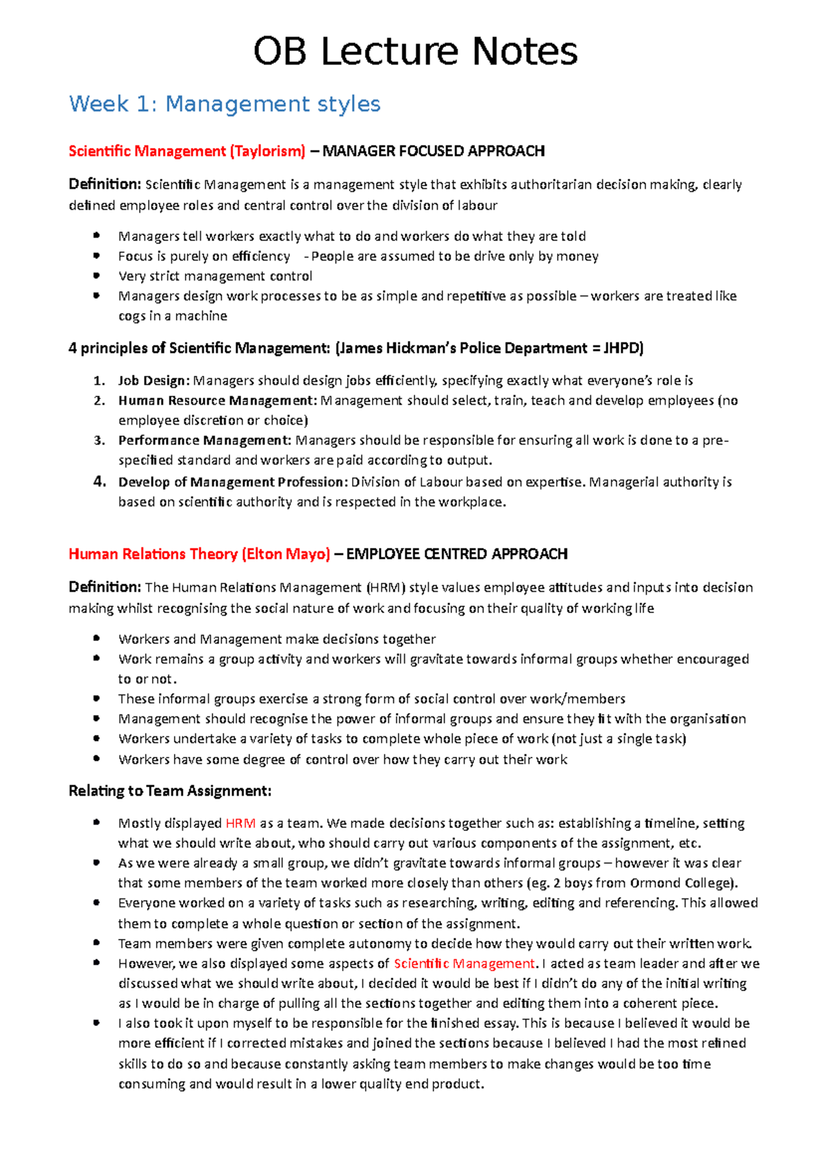 OB-Key-Notes - Lecture notes 1-12 - OB Lecture Notes Week 1: Management ...