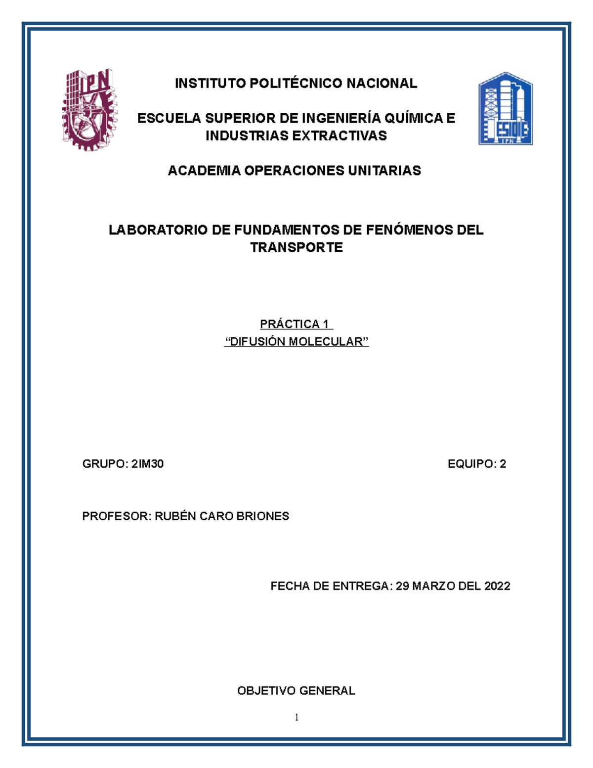 Practica 1 FFT - LABORATORIO DE FUNDAMENTOS DE FENÓMENOS DEL TRANSPORTE PRÁCTICA 1 “DIFUSIÓN ...