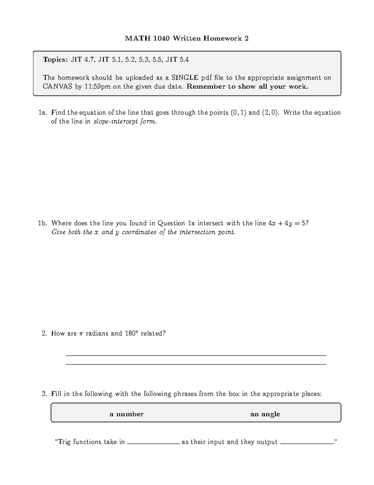 1040 Written HW 2 - MATH 1040 Written Homework 2 Topics:JIT 4, JIT 5, 5 ...