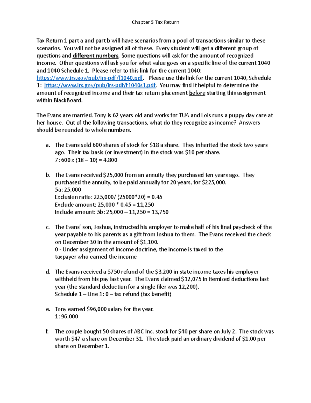 Tax Return 2 chapter 5 Spring 2021 Scenario - Chapter 5 Tax Return Tax ...