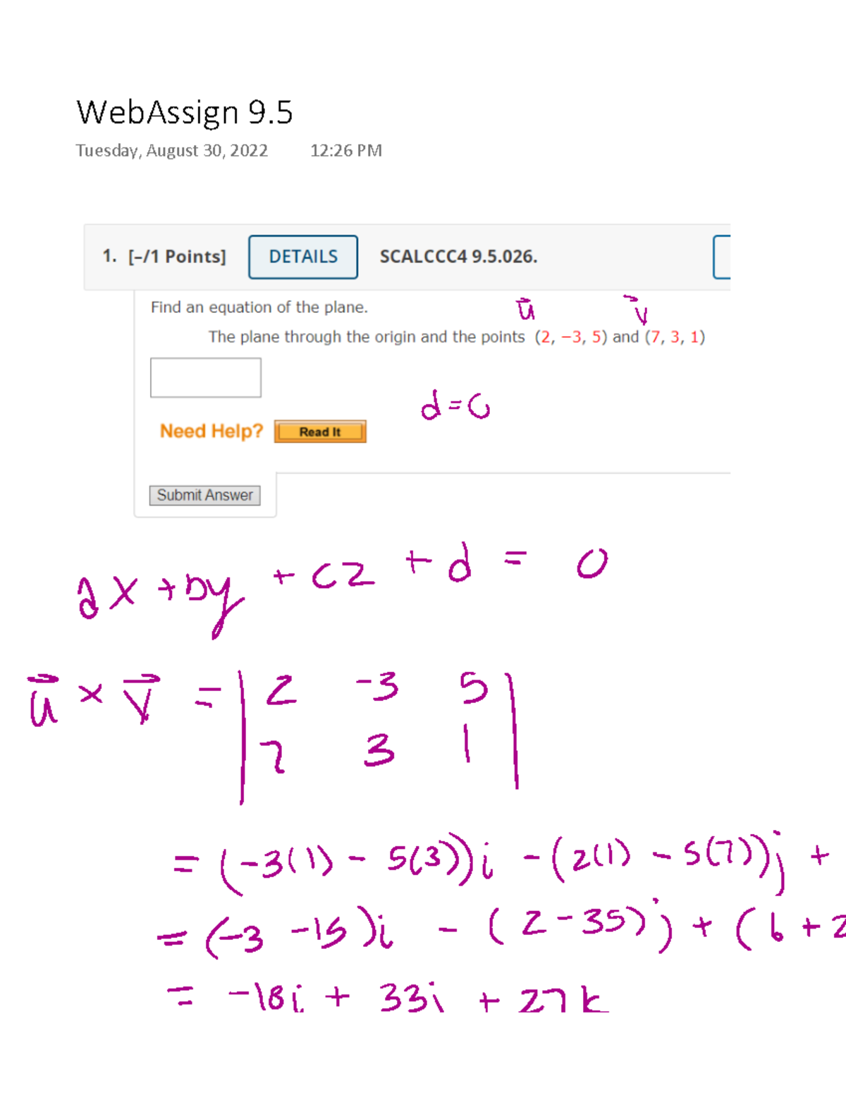 Web Assign 9 - Professor: Bronstein, Albert - MATH 2400 - WebAssign 9 ...