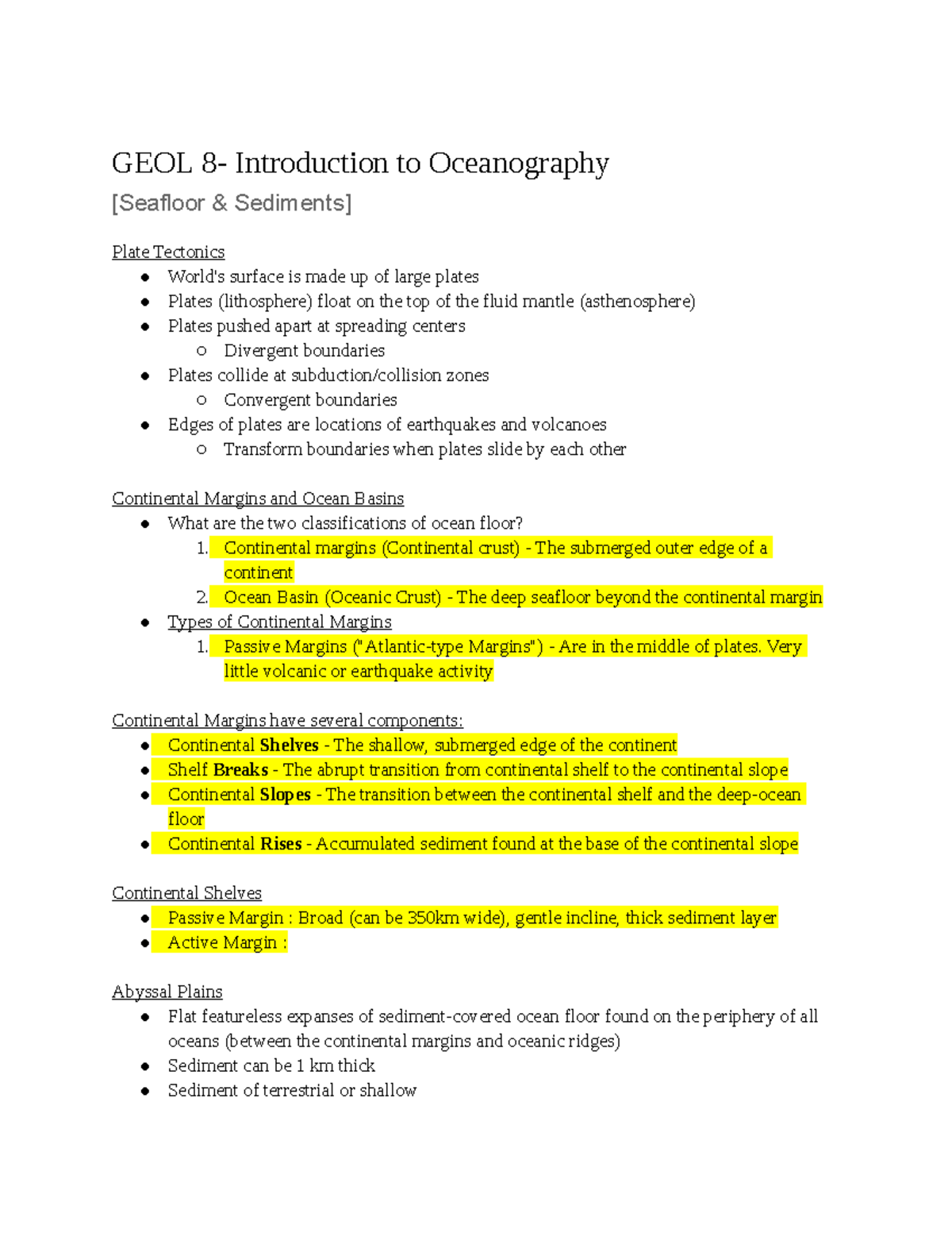 2020 Intro To Oceanography Seafloor Sediments Lecture Notes Week4 Geol 8 Introduction To