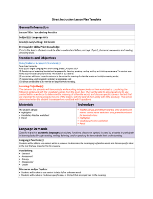 C909 task 1 - Task 1 - Direct Instruction Lesson Plan Template General Information Lesson Title ...