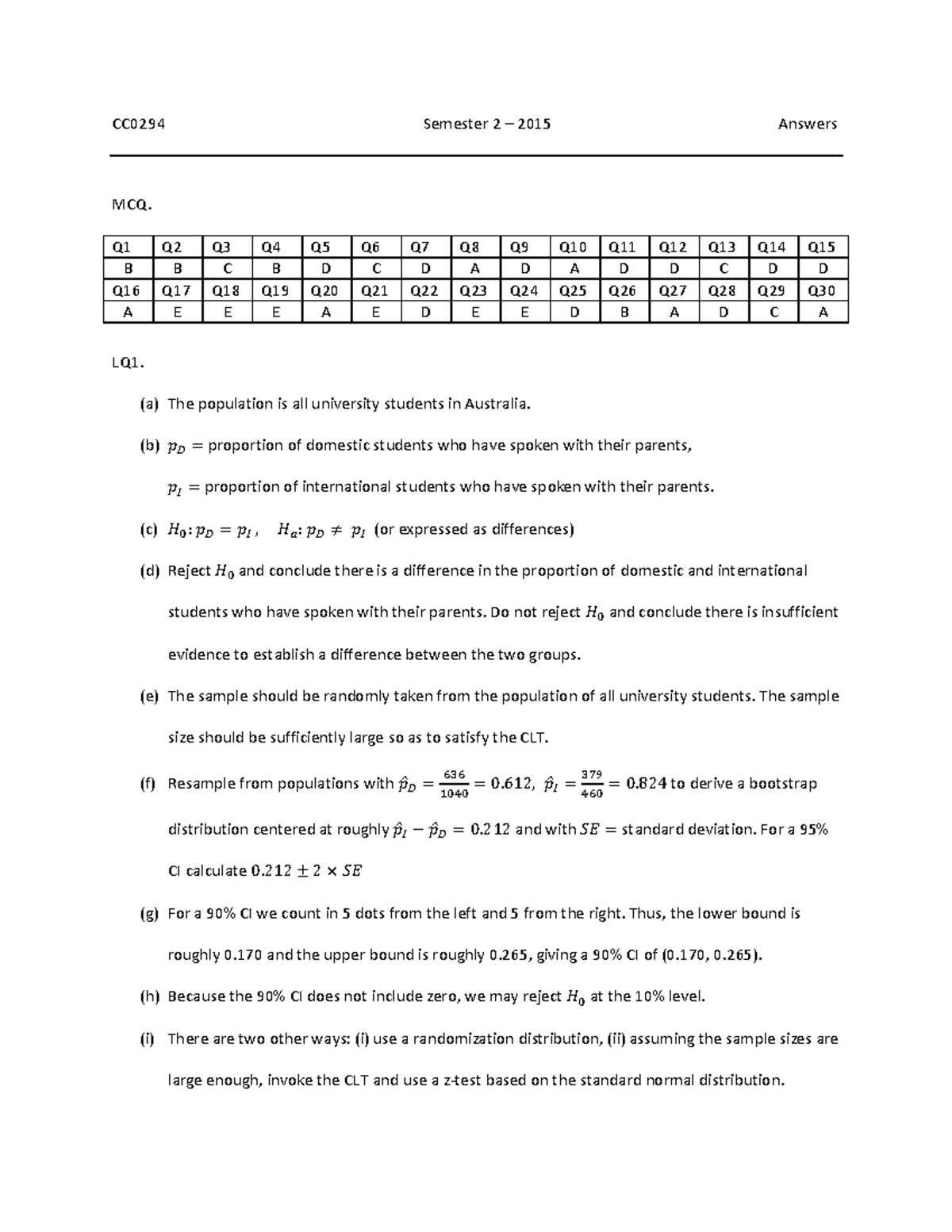 Sample/practice exam 2015, questions and answers - CC0294 Semester 2 ...