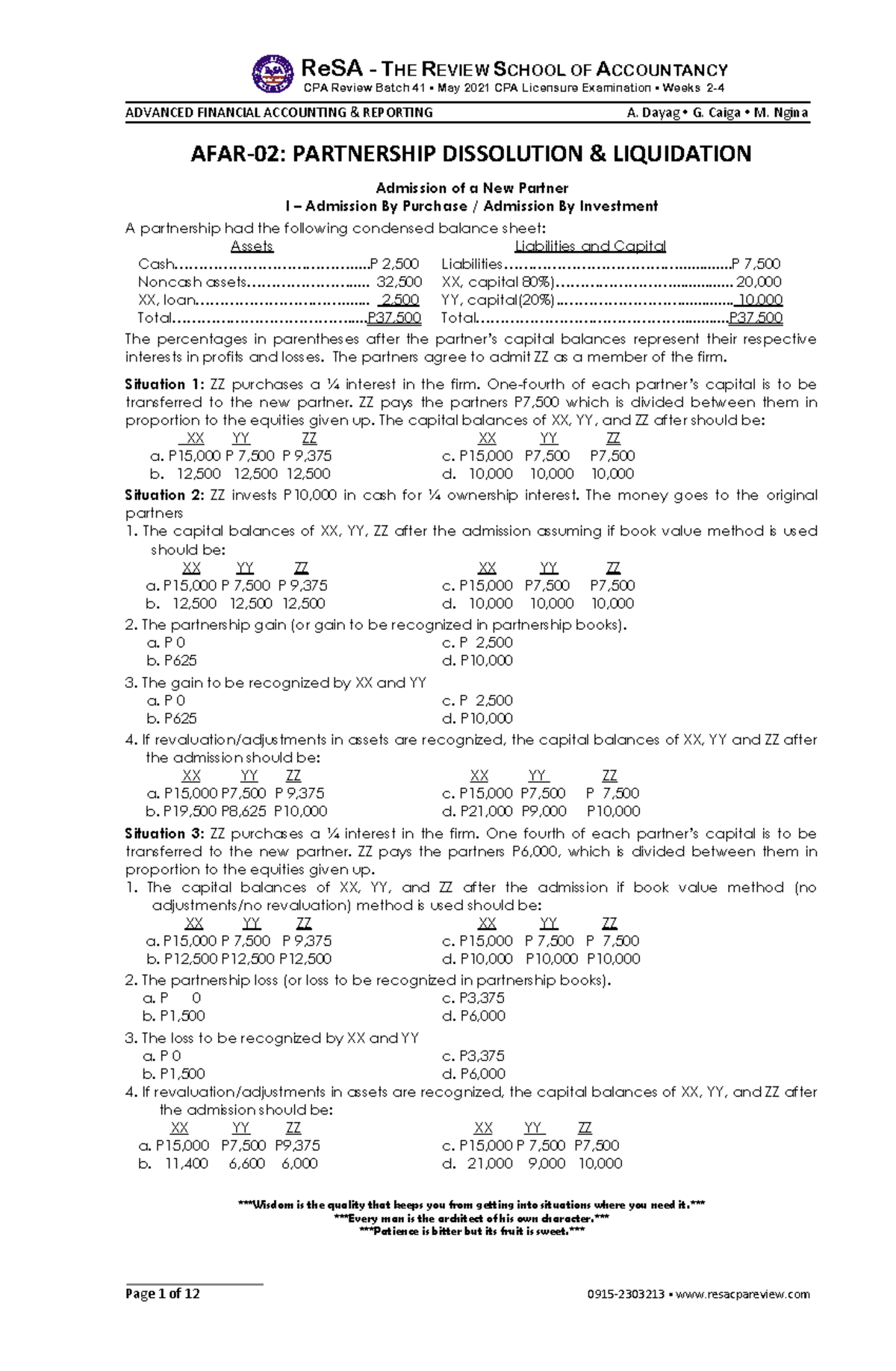 AFAR 02 - afar 2 report - ReSA - THE REVIEW SCHOOL OF ACCOUNTANCY CPA Review Batch 41 May 2021 ...