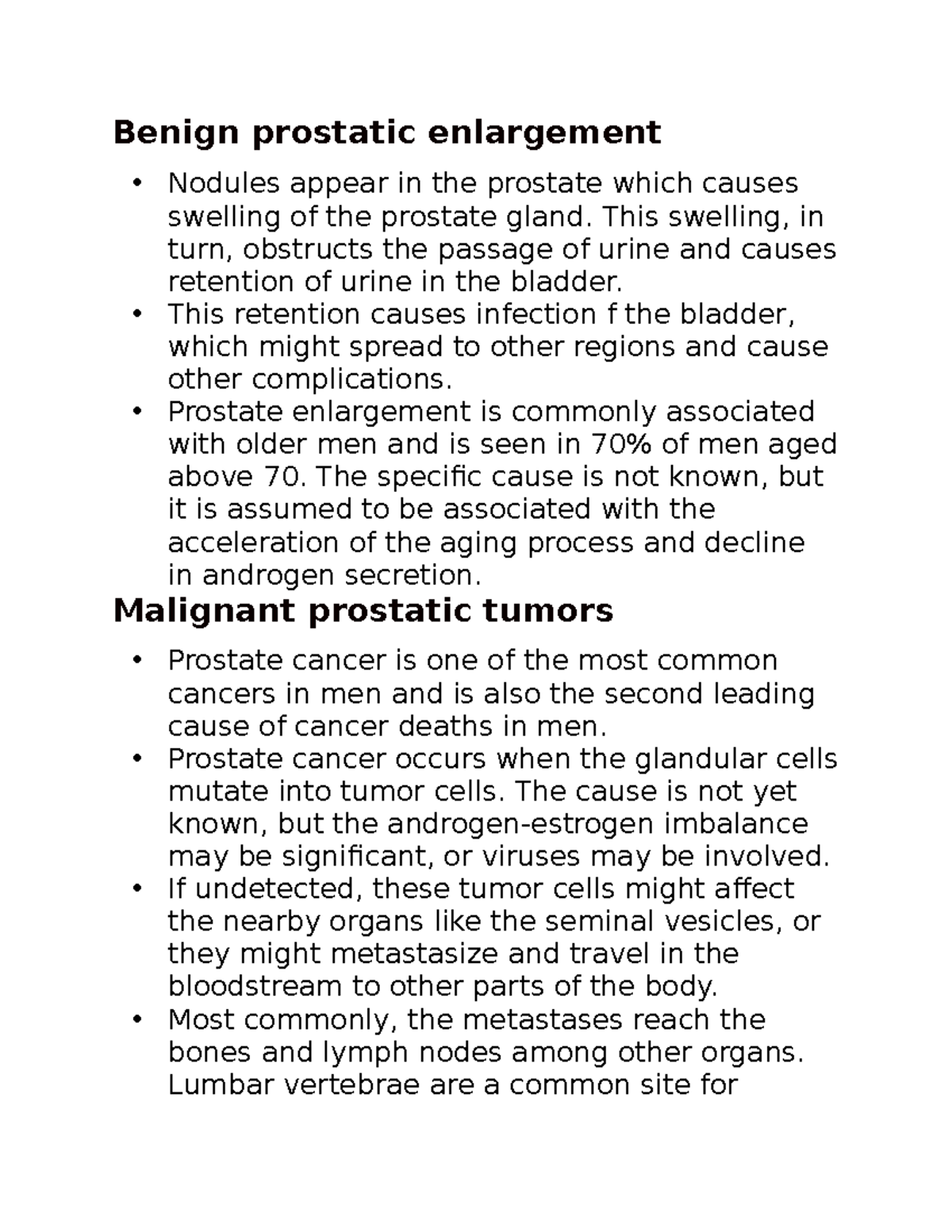 Bio 11 - notes - Benign prostatic enlargement Nodules appear in the ...